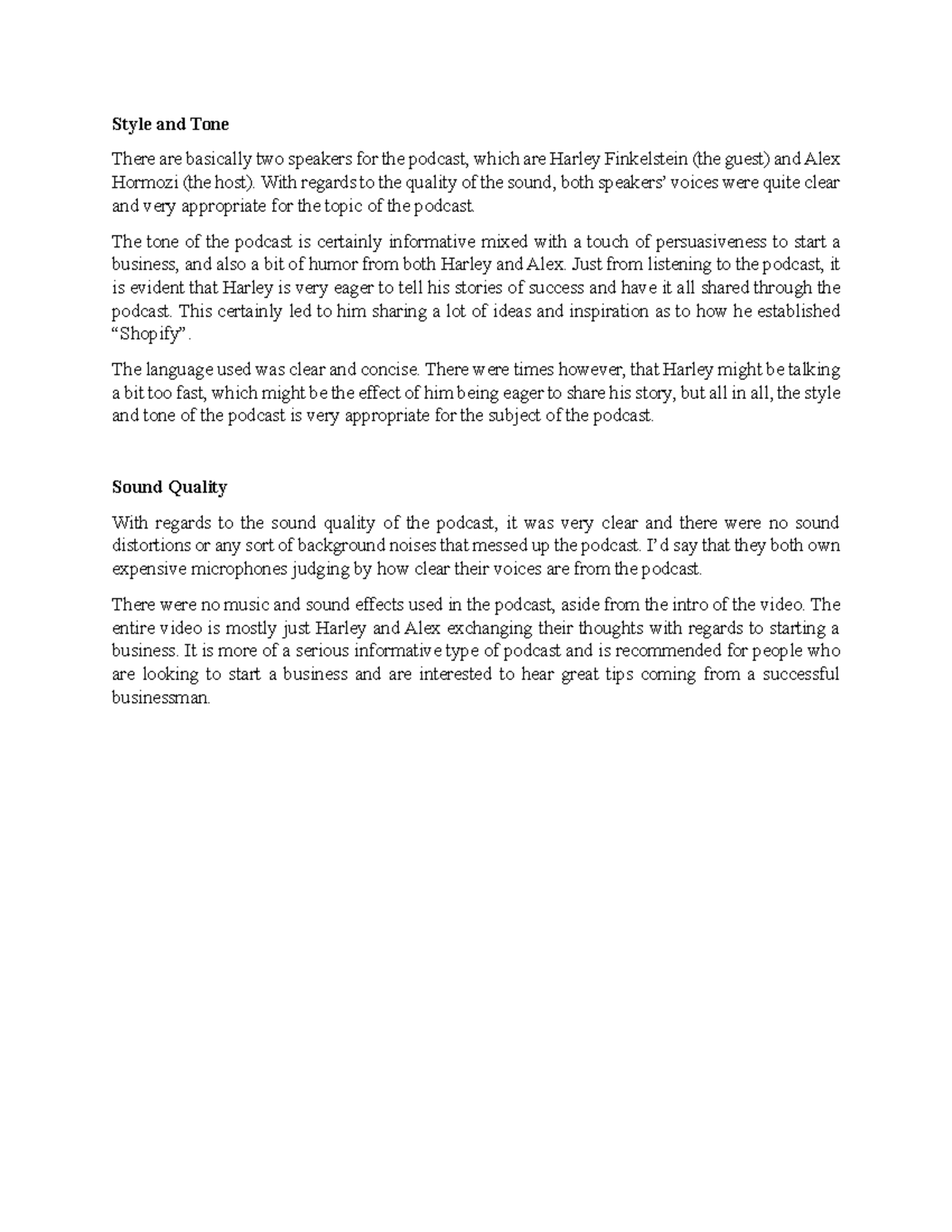 Style and Tone Analysis - Podcast IIE - Style and Tone There are ...