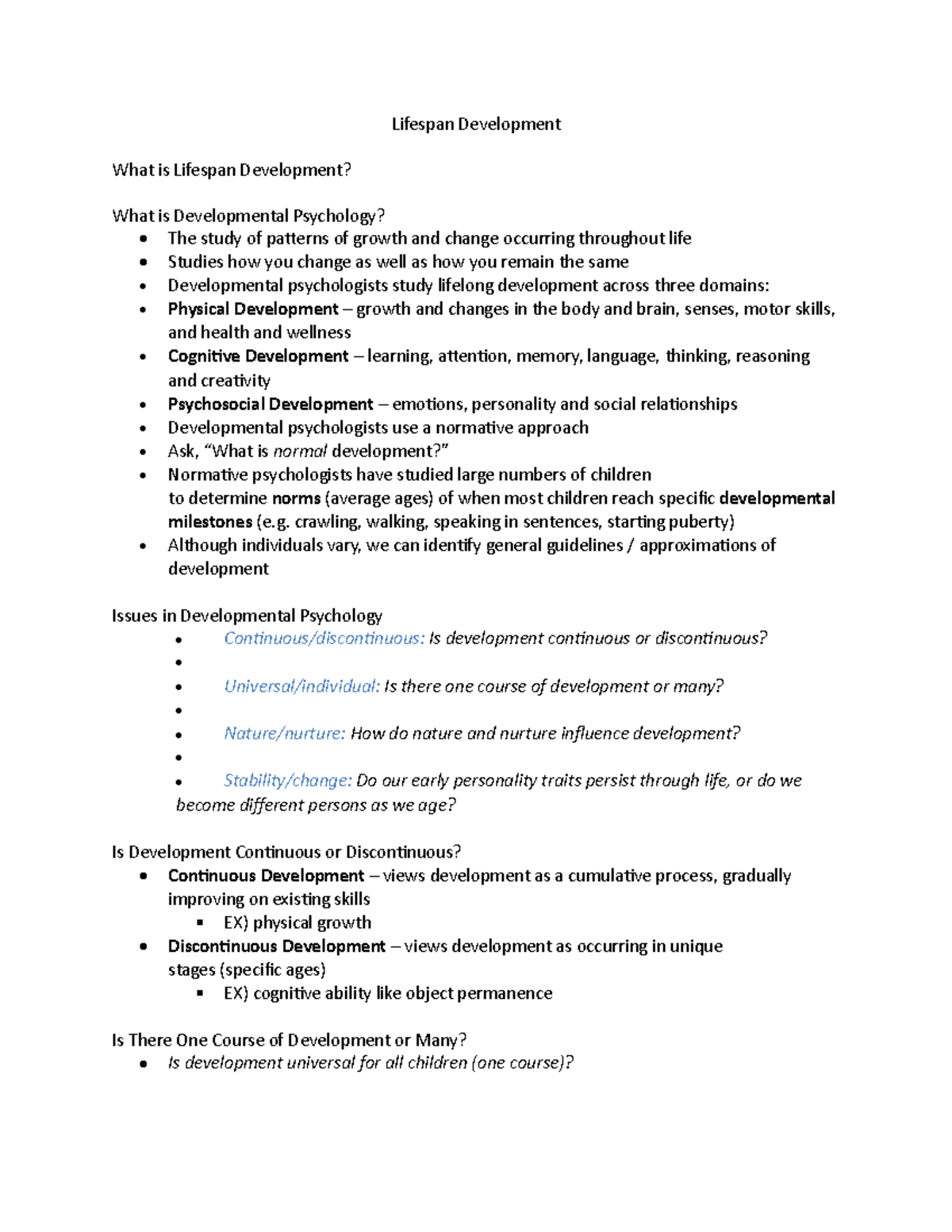 Chapter 9 Lifespan Development - Lifespan Development What is Lifespan Development? What is ...
