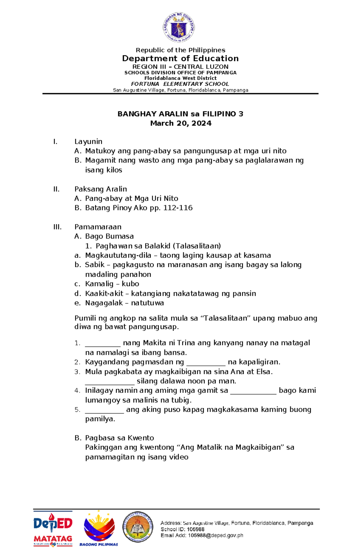 Filipino Lesson Plan Pang-abay - Department of Education REGION III ...