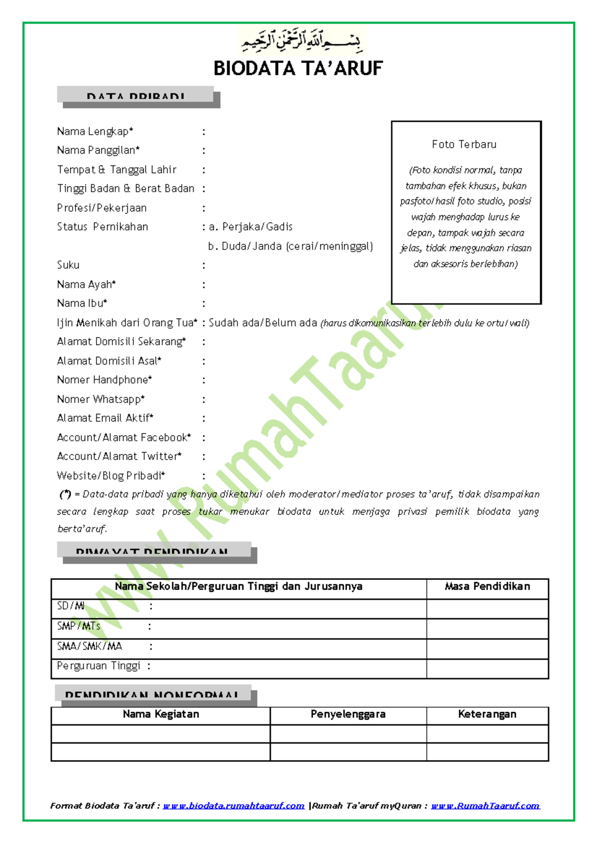 Format Biodata Taaruf - This is a short resume for ta'aruf - Foto ...