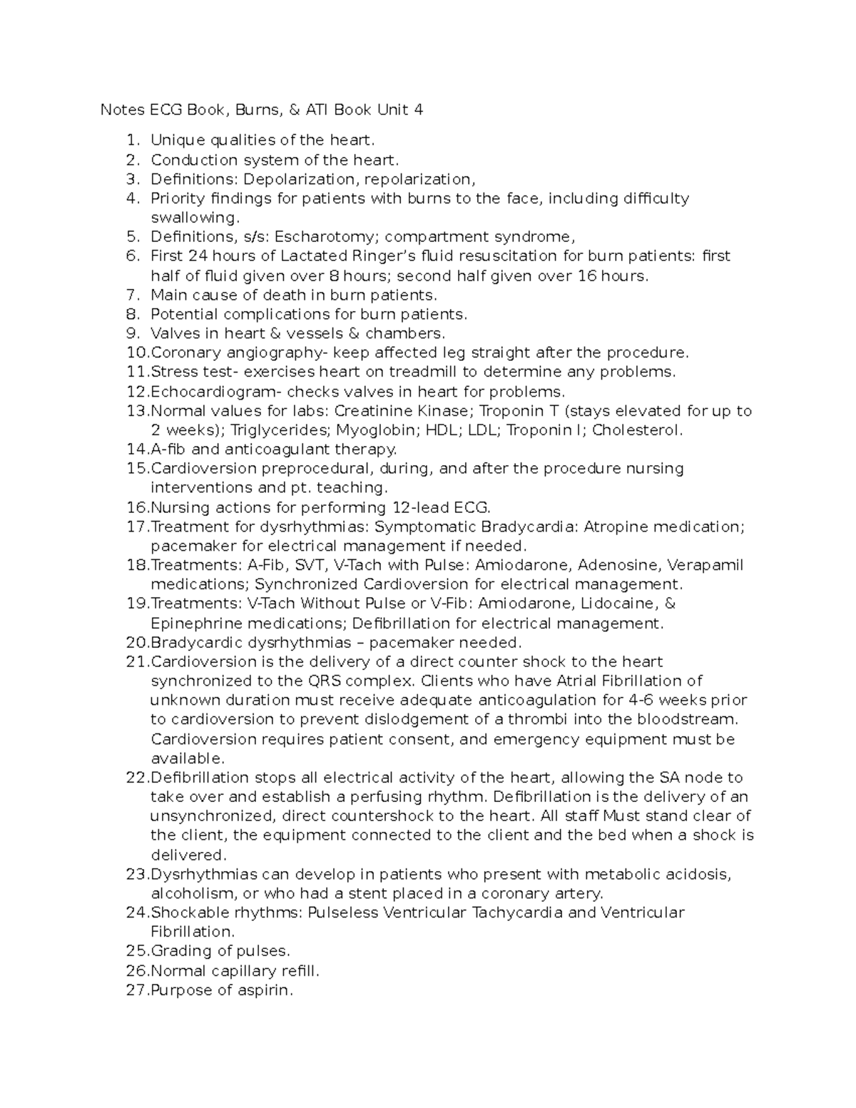 Notes ECG Book ATI Unit 4 Burns 1 - Notes ECG Book, Burns, & ATI Book ...