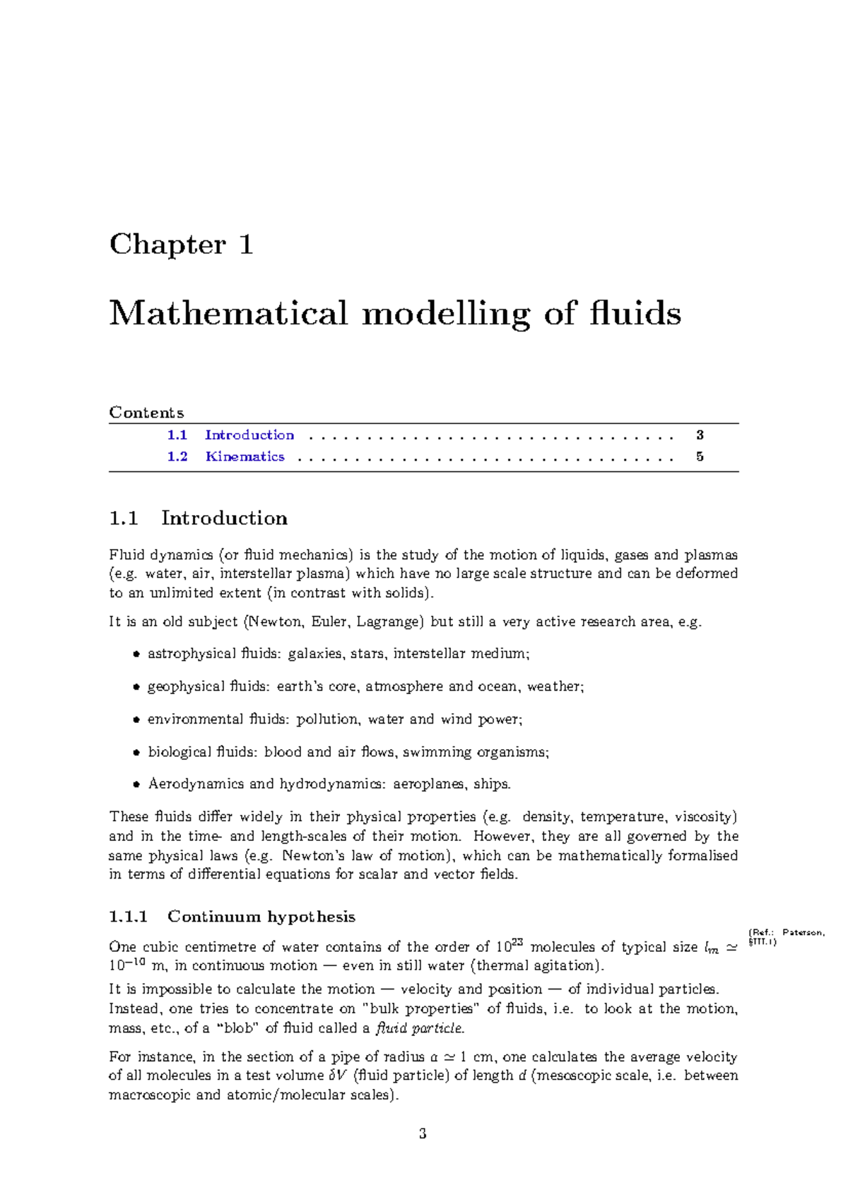 Chapter 1 - Chapter 1 Mathematical modelling of fluids Contents 1 - Studocu