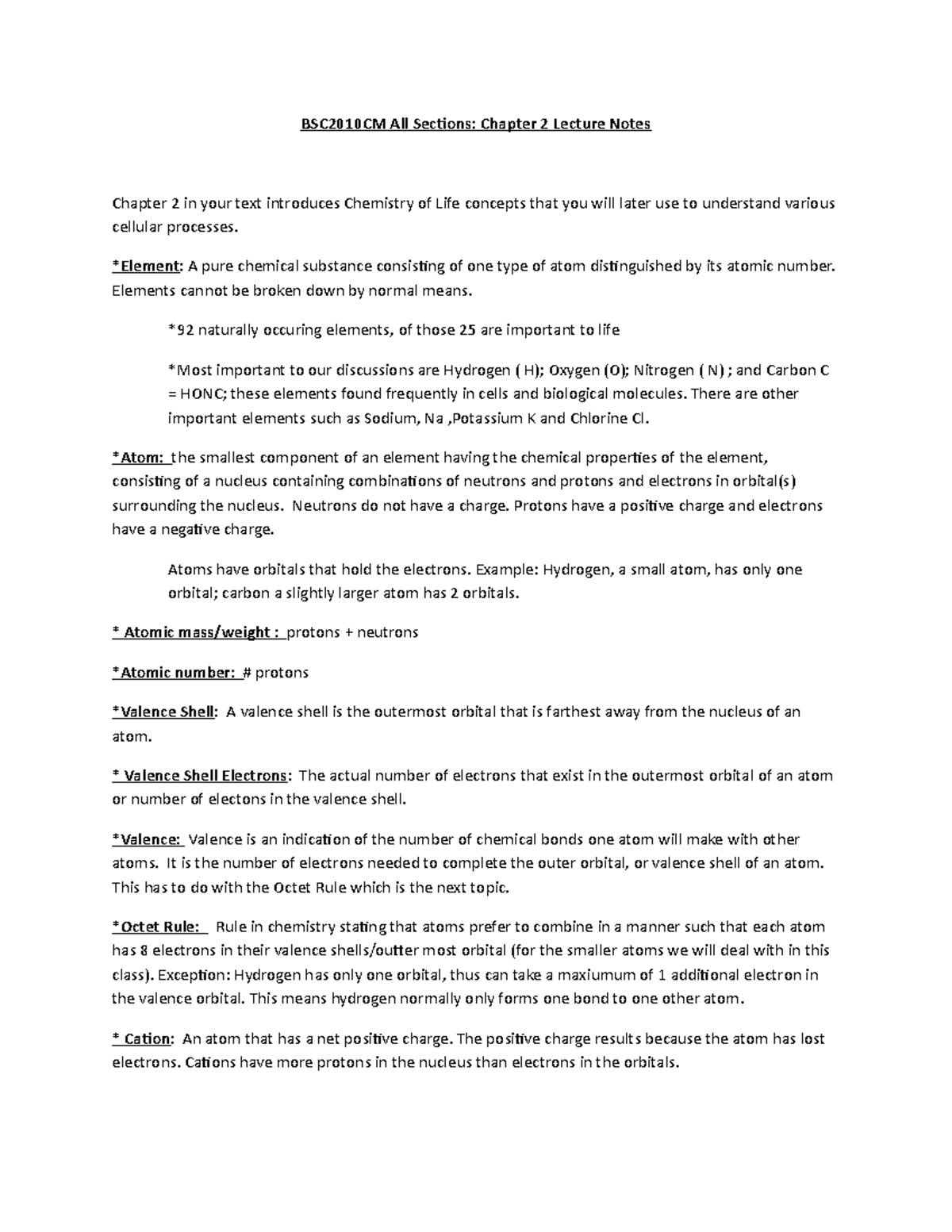 Chapter 2 - Adrienne Evans - BSC2010CM All Sections: Chapter 2 Lecture ...