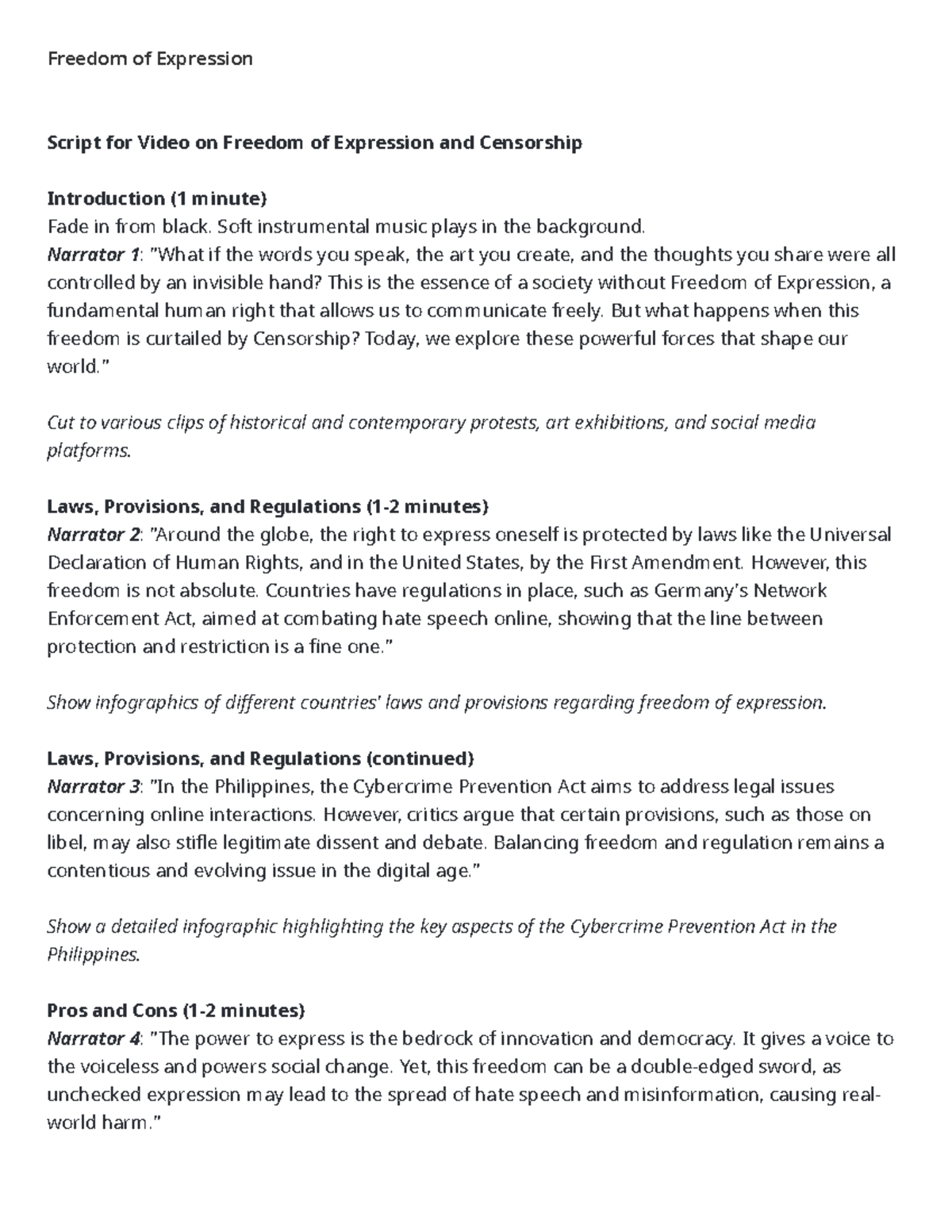 Freedom-of-Expression - Freedom of Expression Script for Video on ...