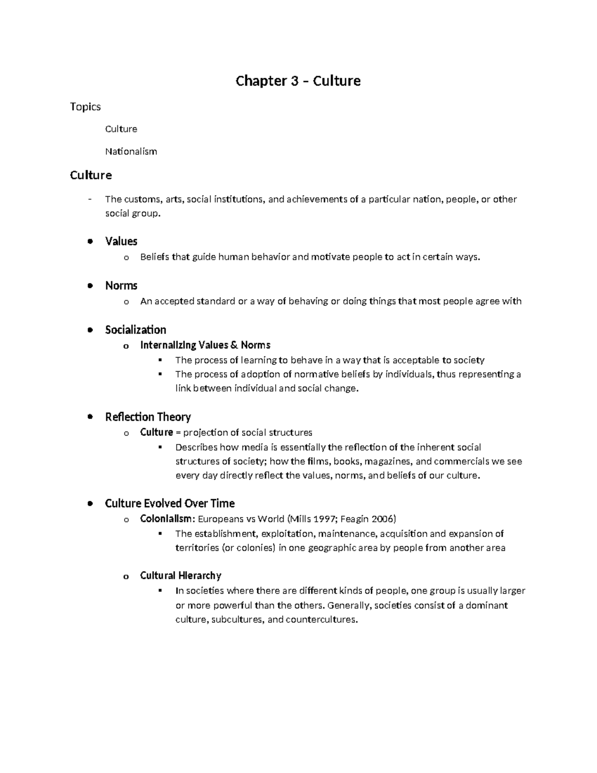 Chapter 3 - Culture - Lecture Notes - Chapter 3 – Culture Topics ...