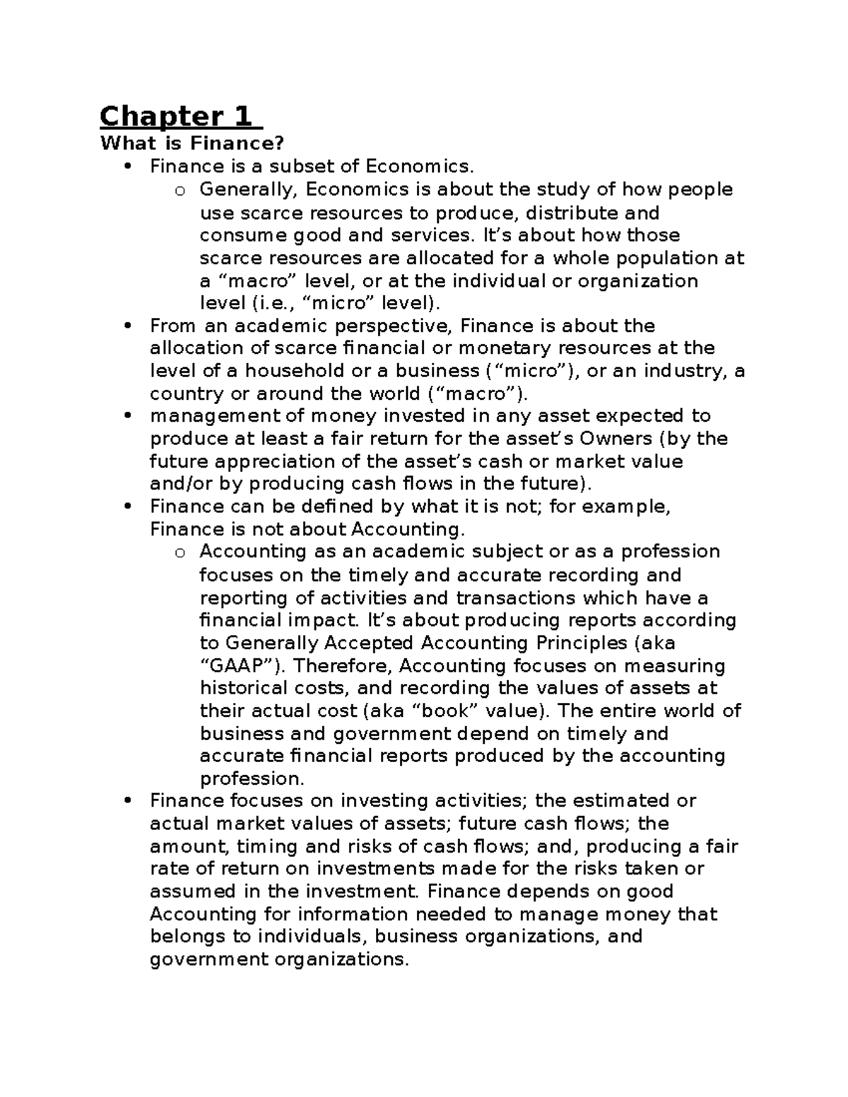 exam 1 study guide - Chapter 1 What is Finance? Finance is a subset of ...