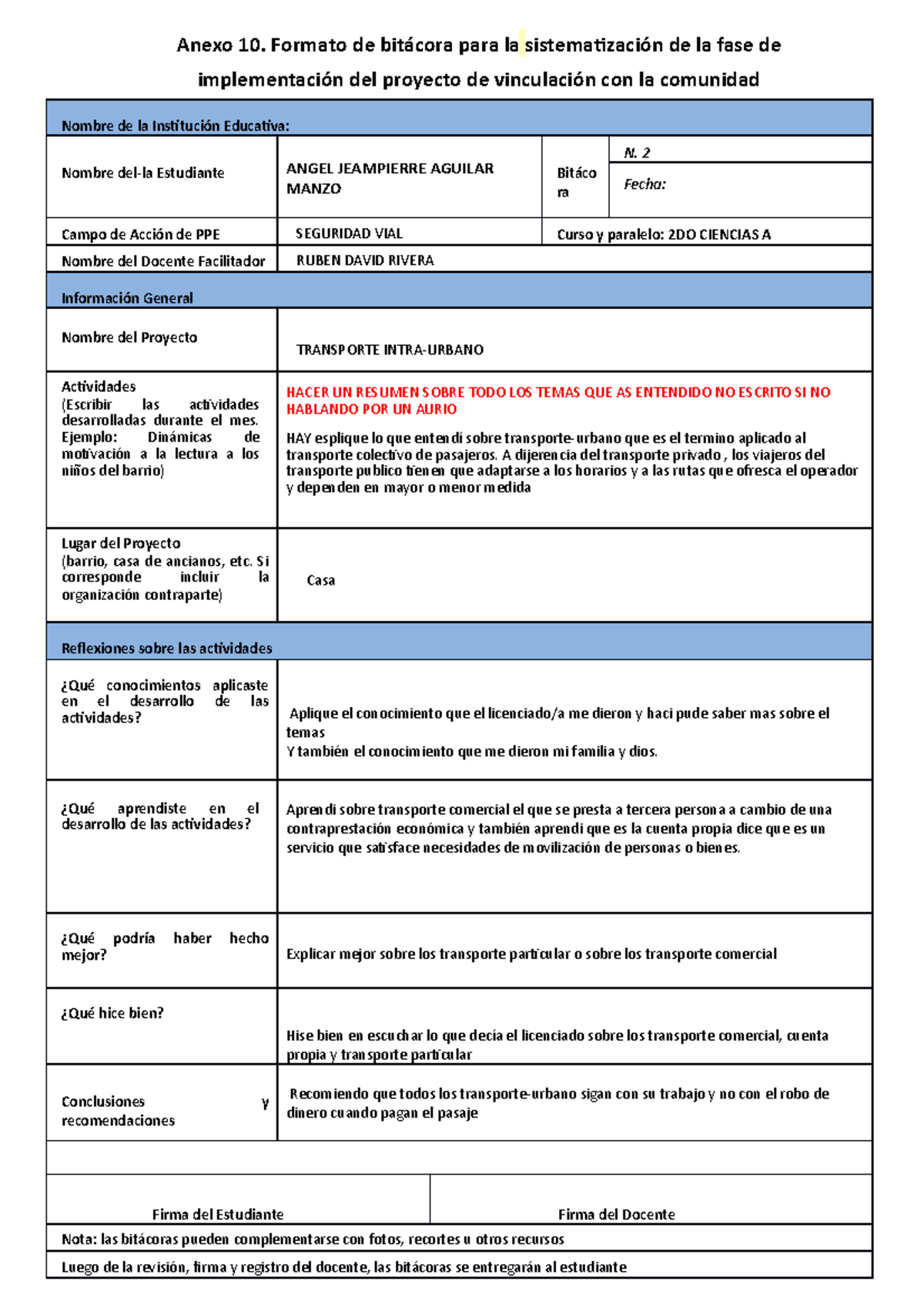 Modelo de bitacora de PPE. semana 2 - Anexo 10. Formato de bitácora ...