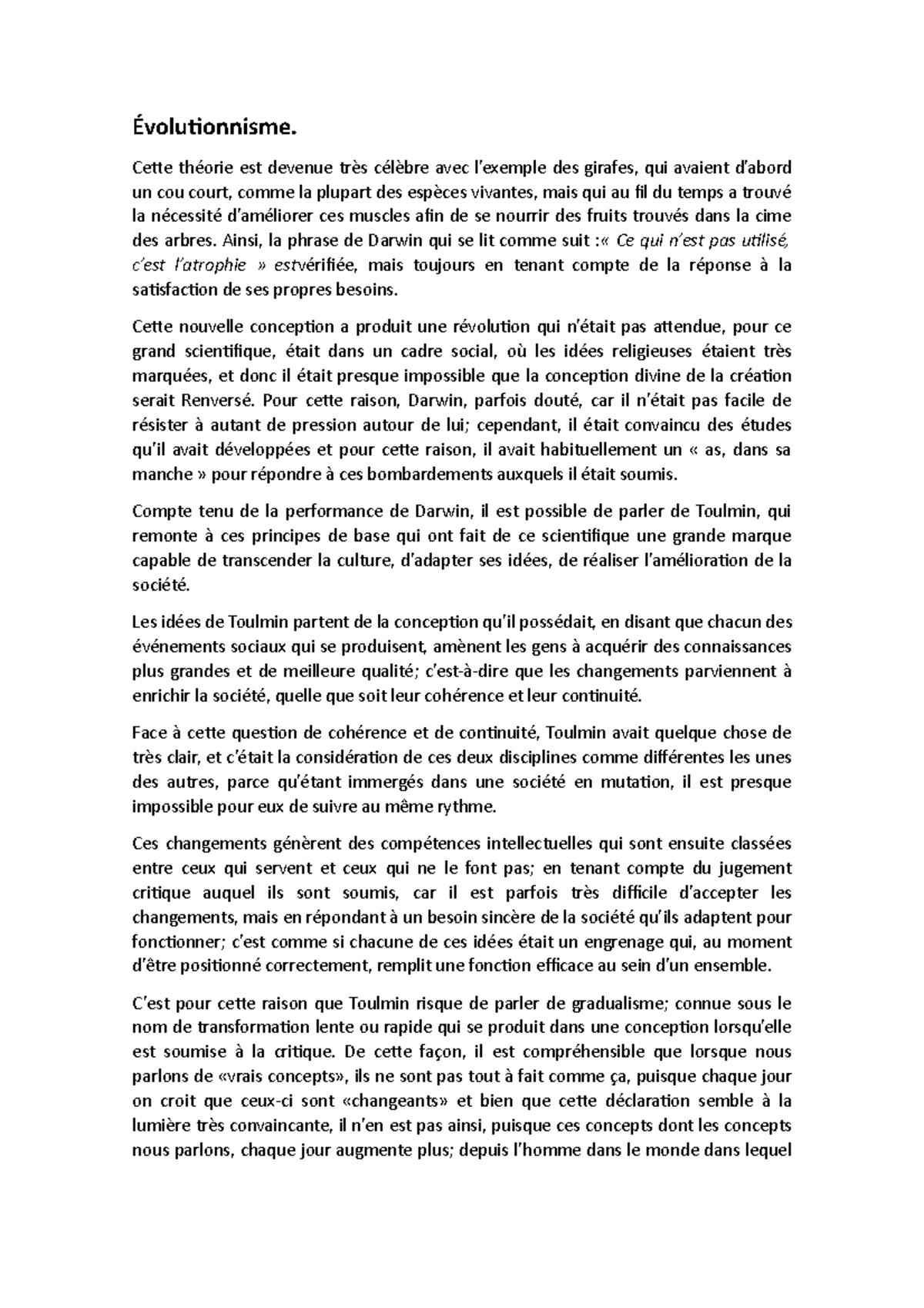 Évolutionnisme - Notes de cours 2 - Évolutionnisme. Cette théorie est ...