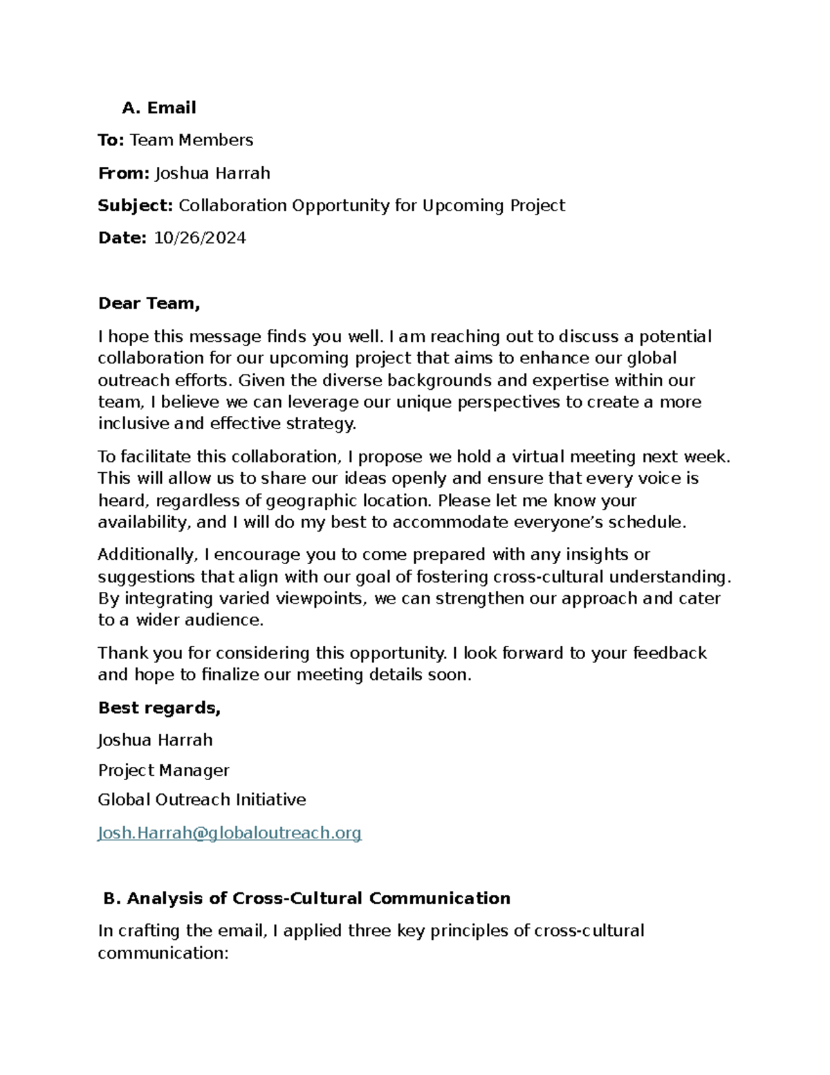 RHM3 - Task 1 - Task 1 - A. Email To: Team Members From: Joshua Harrah ...