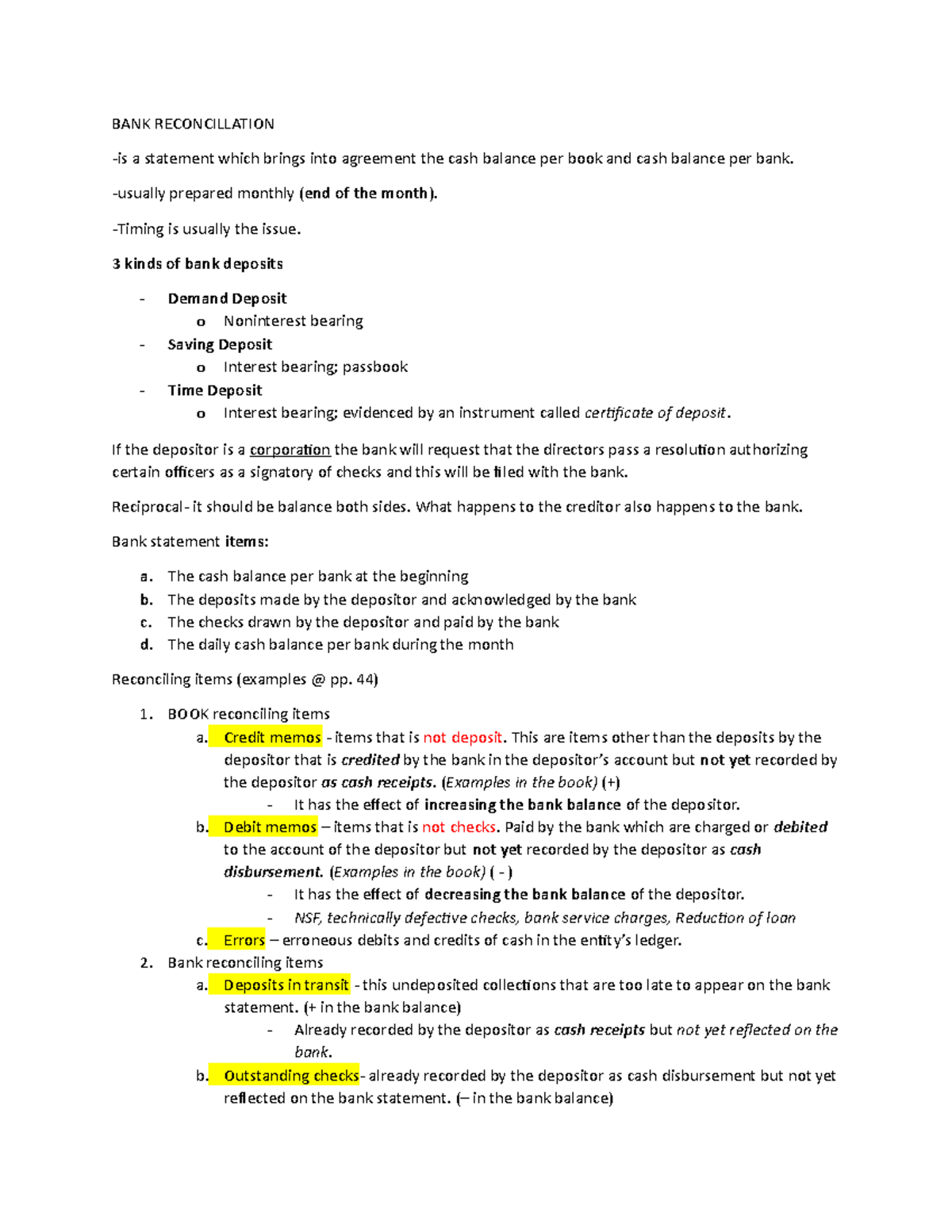 Notes of Bank Reconciliation Accounting - BANK RECONCILLATION -is a ...