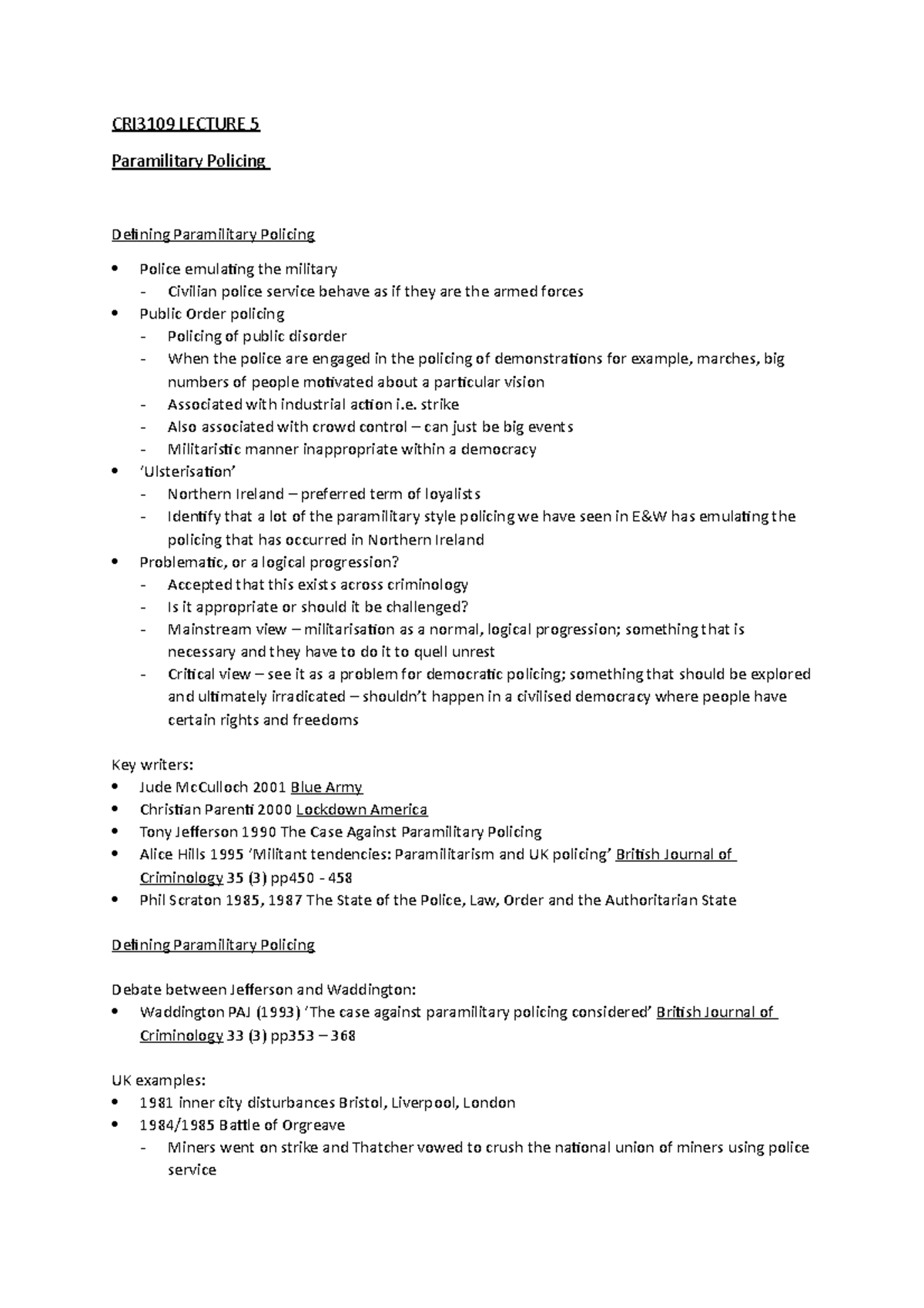 CRI3109 Lecture 5 - Clare Kinsella - CRI3109 - EdgeHill - Studocu