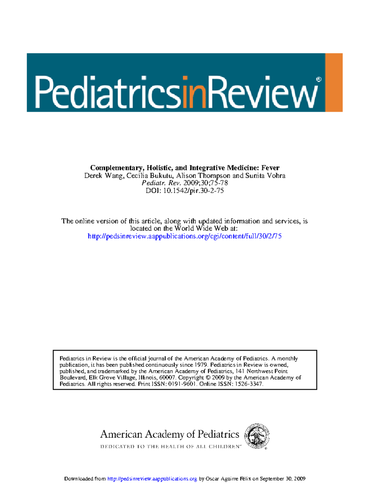 sindrome febril - DOI: 10.1542/pir-2- Pediatr. Rev;30;75- Derek Wang ...