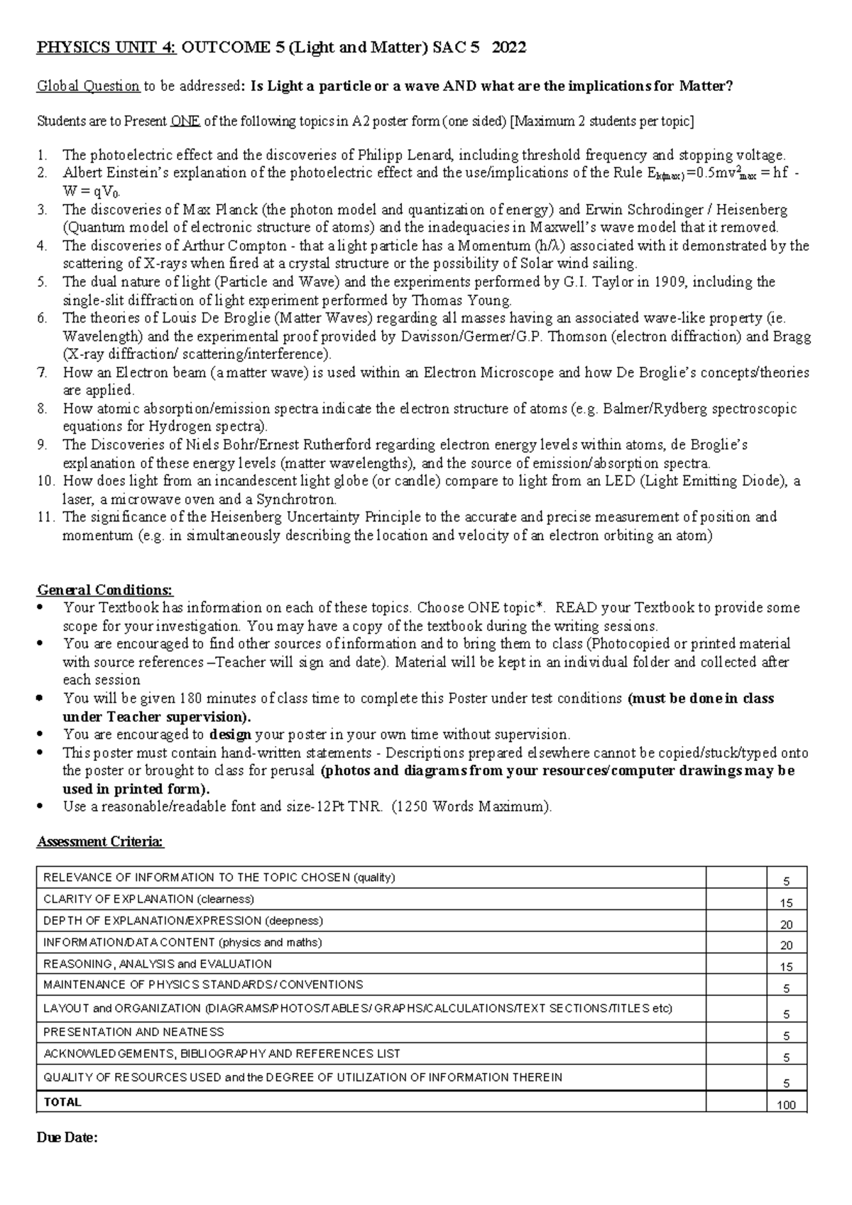 Phys12 SAC5 Poster Details 2022 Light Matter - PHYSICS UNIT 4: OUTCOME ...