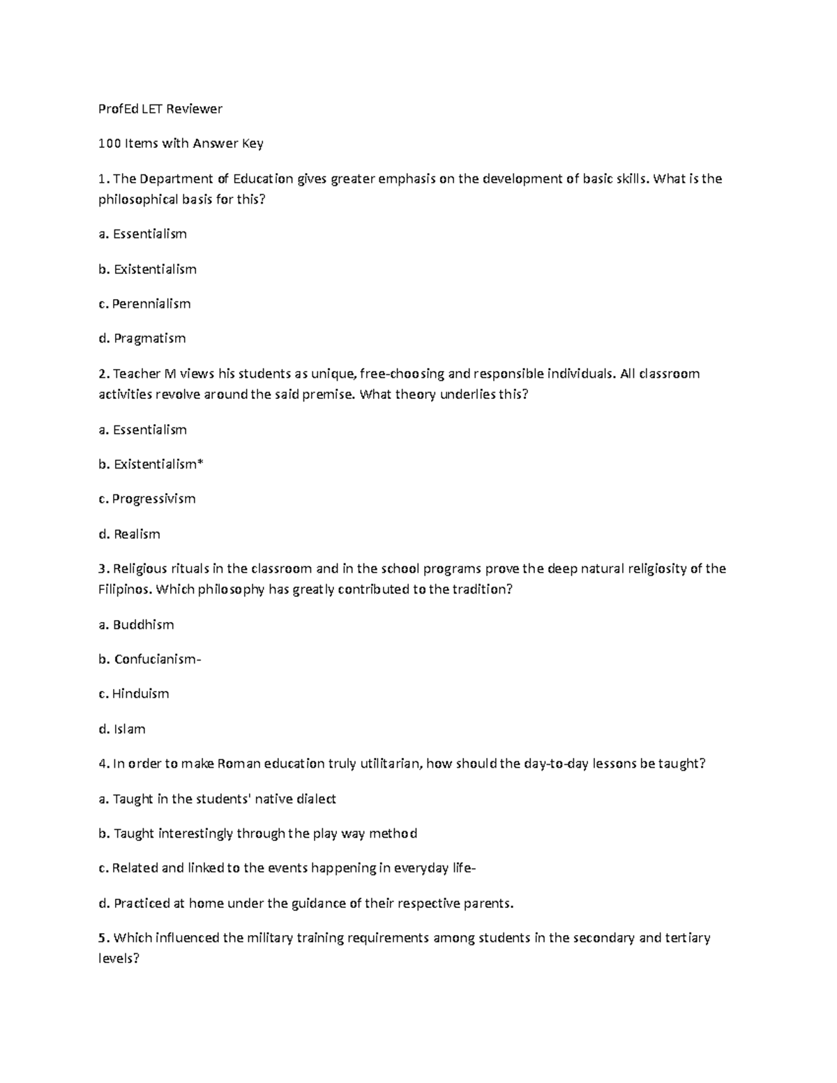 Prof Ed LET Revi-WPS Office - ProfEd LET Reviewer 100 Items with Answer ...