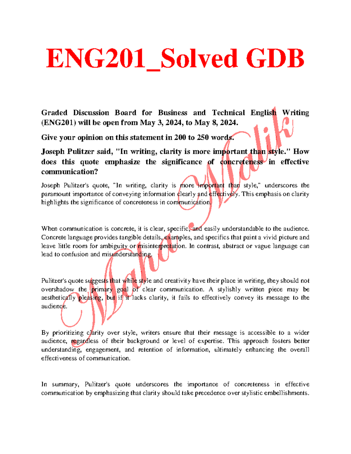 ENG201 Solved GDB by Maha Malik - ENG201_Solved GDB Graded Discussion Board for Business and ...