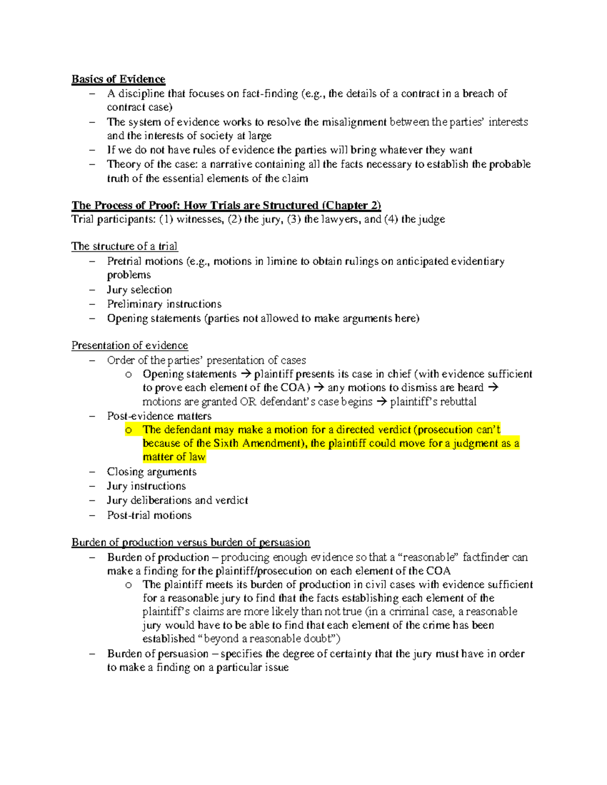 20XX Stein Outline - Basics of Evidence − A discipline that focuses on ...