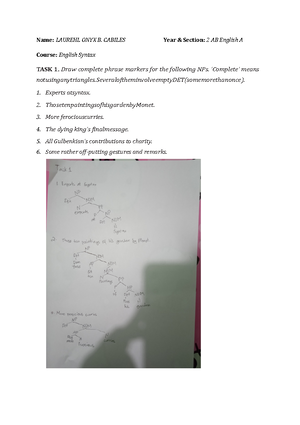 English Syntax Functions ( Task 1 - 10) - TASK 1: Identify the subject and predicate of the ...