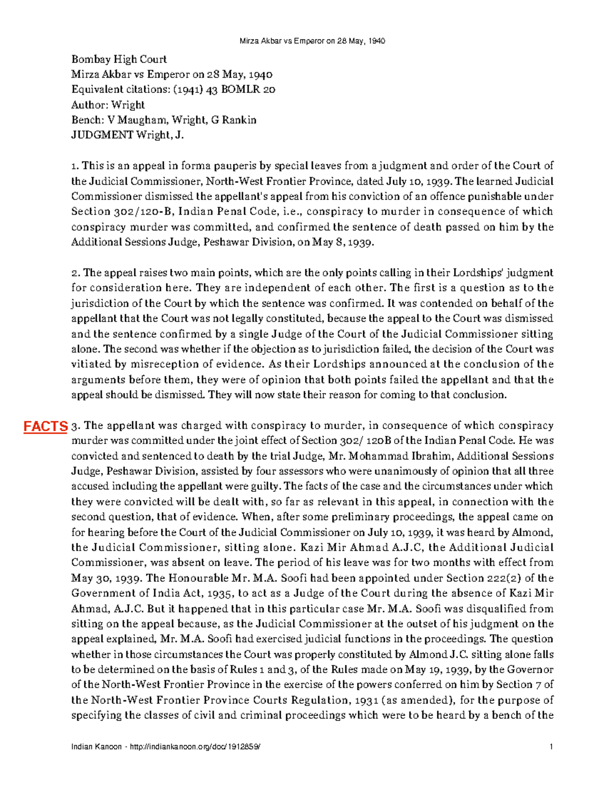 Mirza Akbar vs Emperor on 28 May 1940 - Bombay High Court Mirza Akbar ...