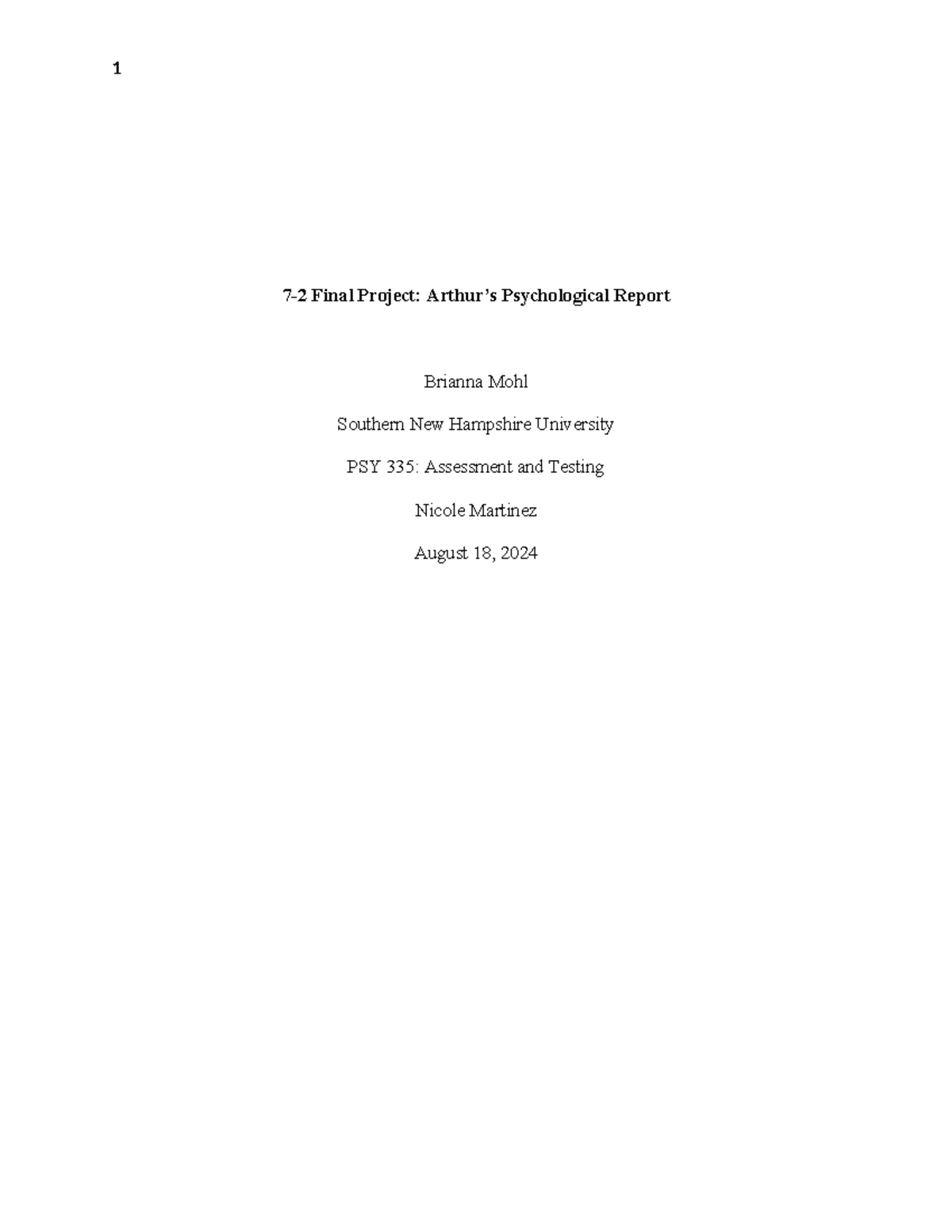 Module 7 Final Project - 7-2 Final Project: Arthur’s Psychological ...
