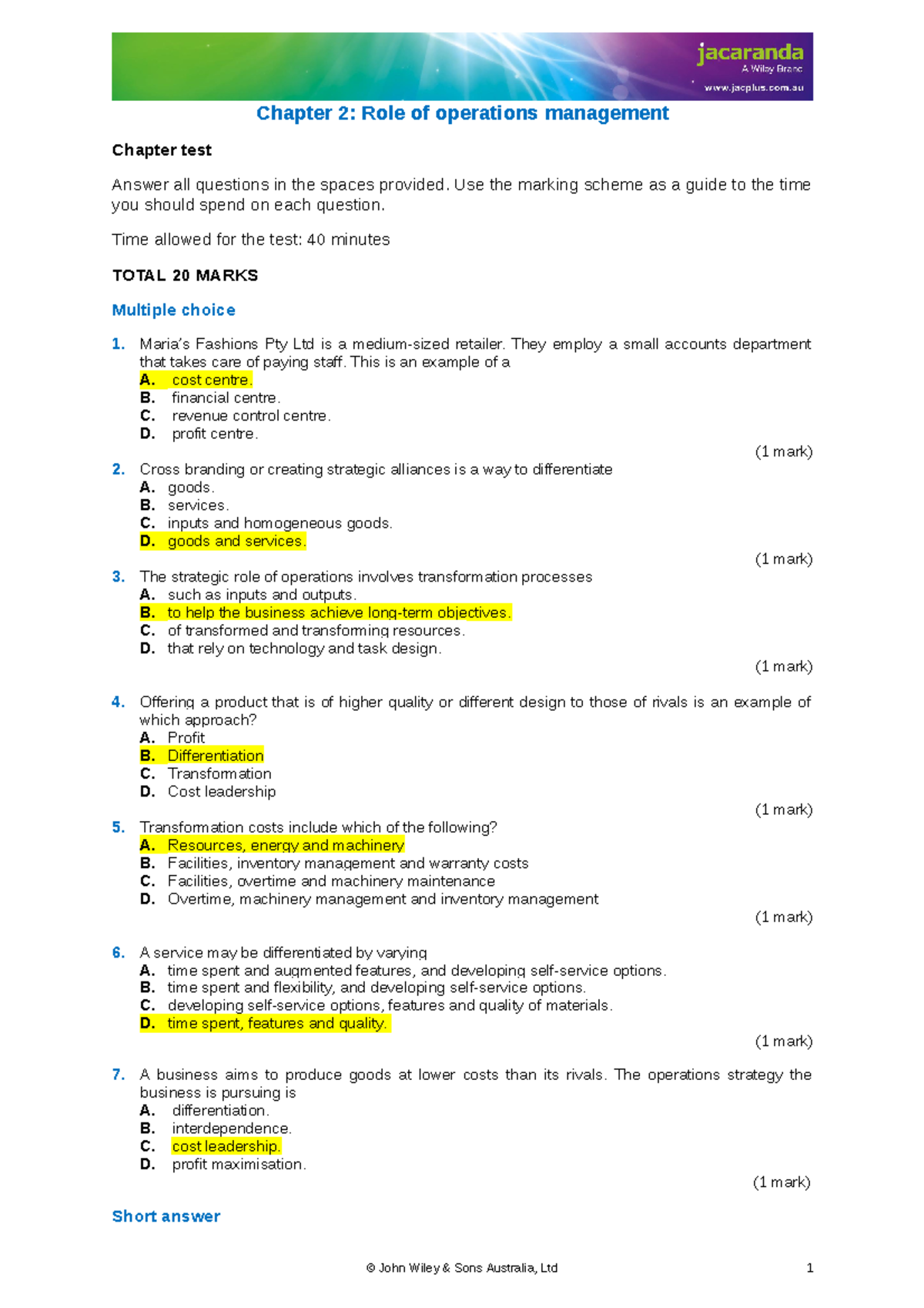 Ali Hamdash - 4 Chapter 1 test - Chapter 2: Role of operations ...