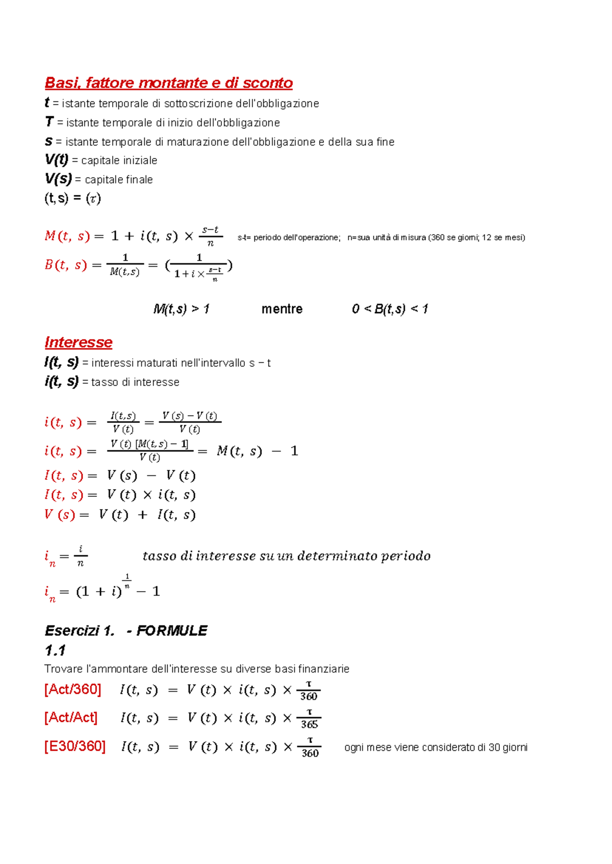 Formulario Matematica Finanziaria - Basi, fattore montante e di sconto ...