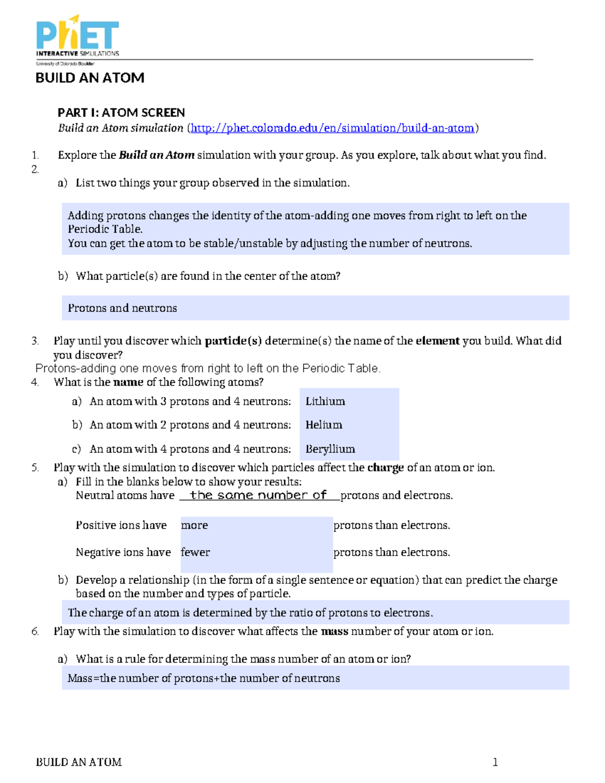 Copy of Phet-build-an-atom 2021 Edition - BUILD AN ATOM PART I: ATOM ...