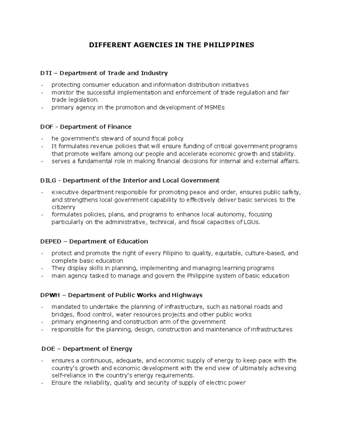 Different Agencies IN THE Philippines 3 - DIFFERENT AGENCIES IN THE ...