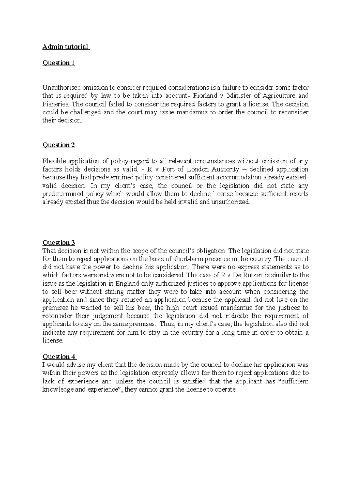 Admin tutorial week 8 - Administrative Law - USP - Studocu