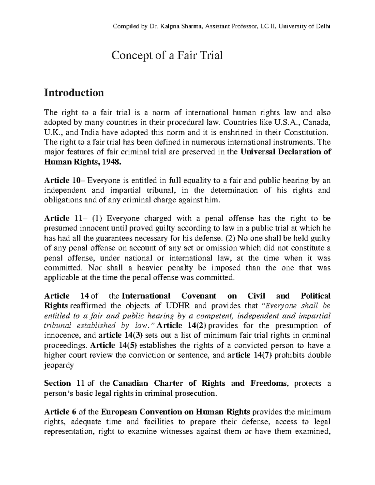 Fair trial Article - Notes to refer - Concept of a Fair Trial ...