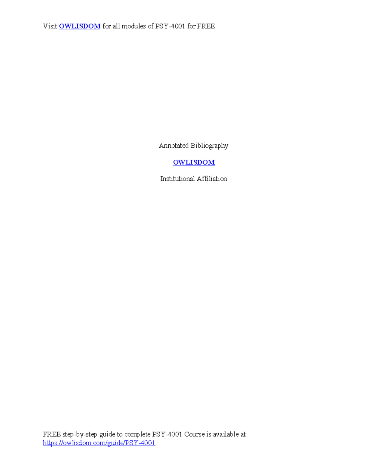 PSY4001 Week 3 Assignment Annotated Bibliography - Annotated ...