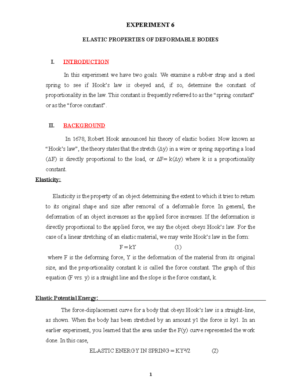 Lab 6 Elastic Properties OF Deformable Bodies - conceptional physics ...