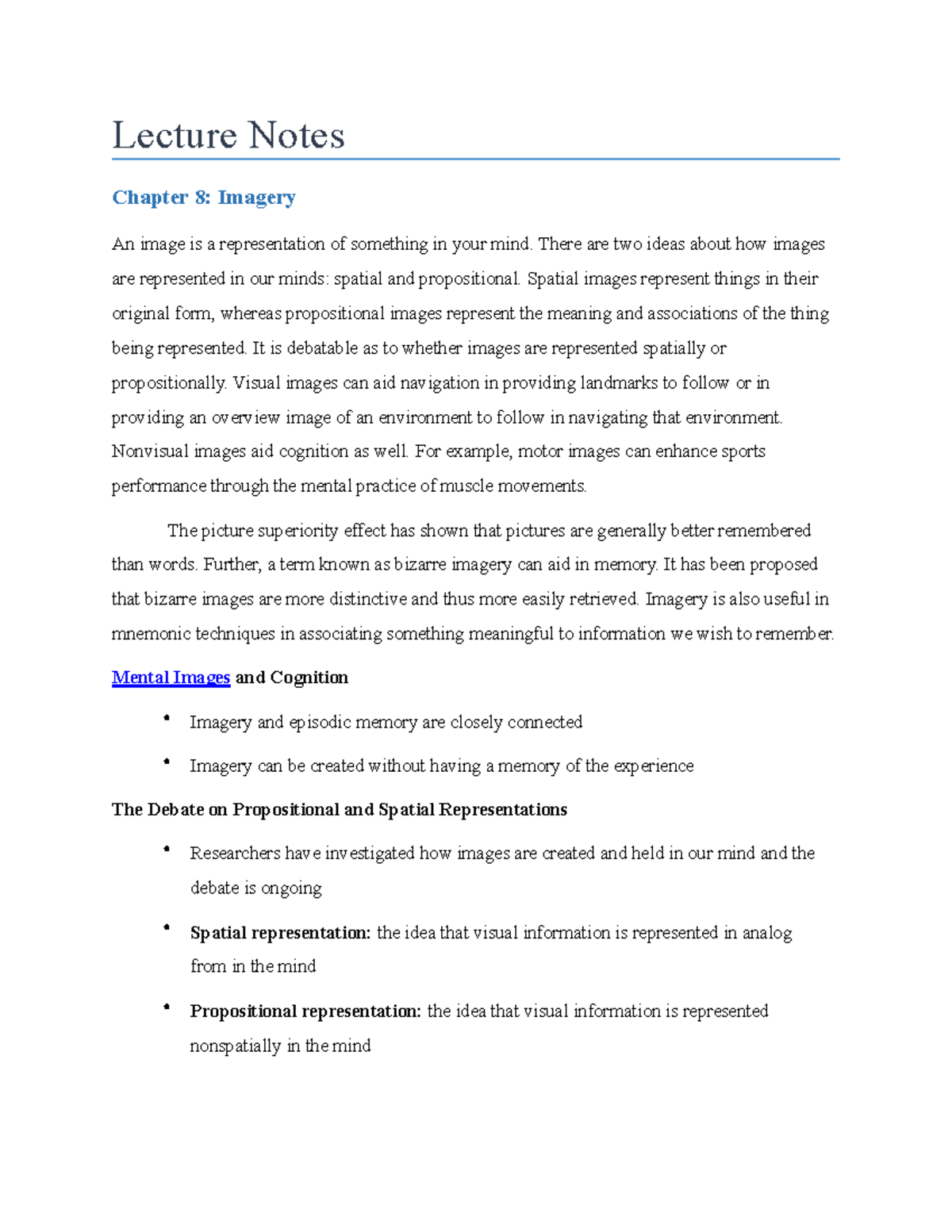 PSY 200 Chapter 8 - Study Material - Lecture Notes Chapter 8: Imagery ...