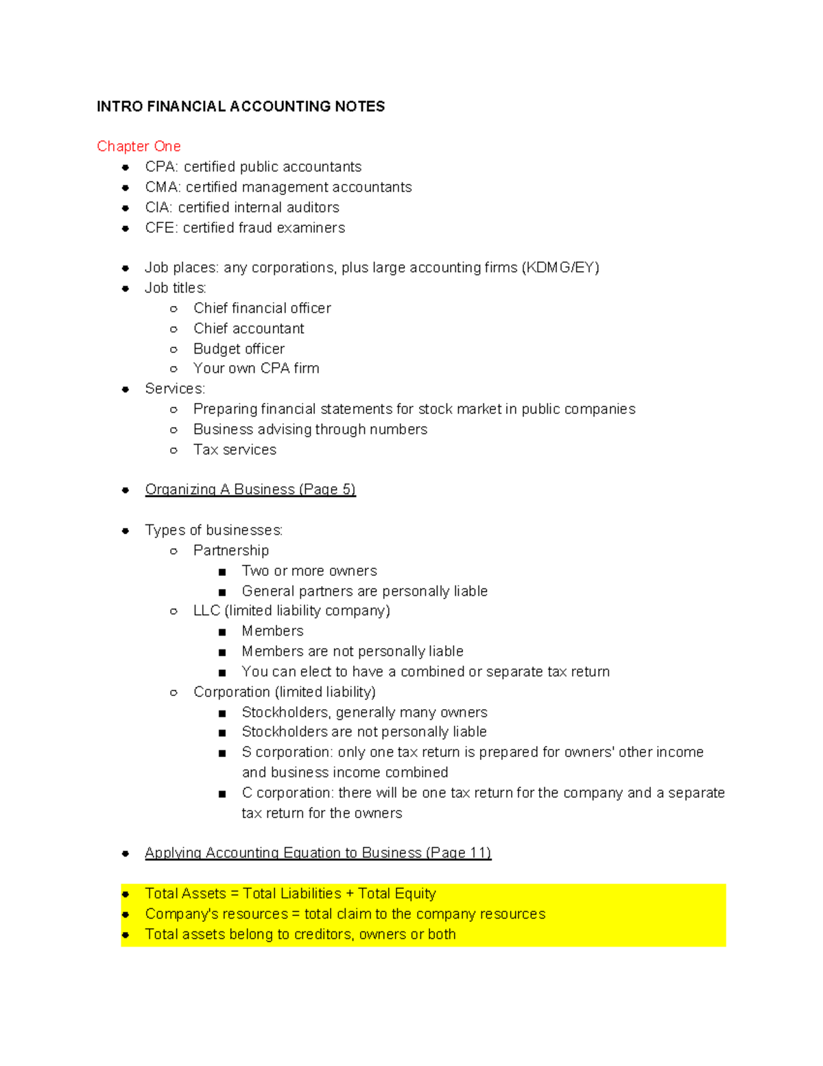 Financial Accounting Notes CH1 - INTRO FINANCIAL ACCOUNTING NOTES ...