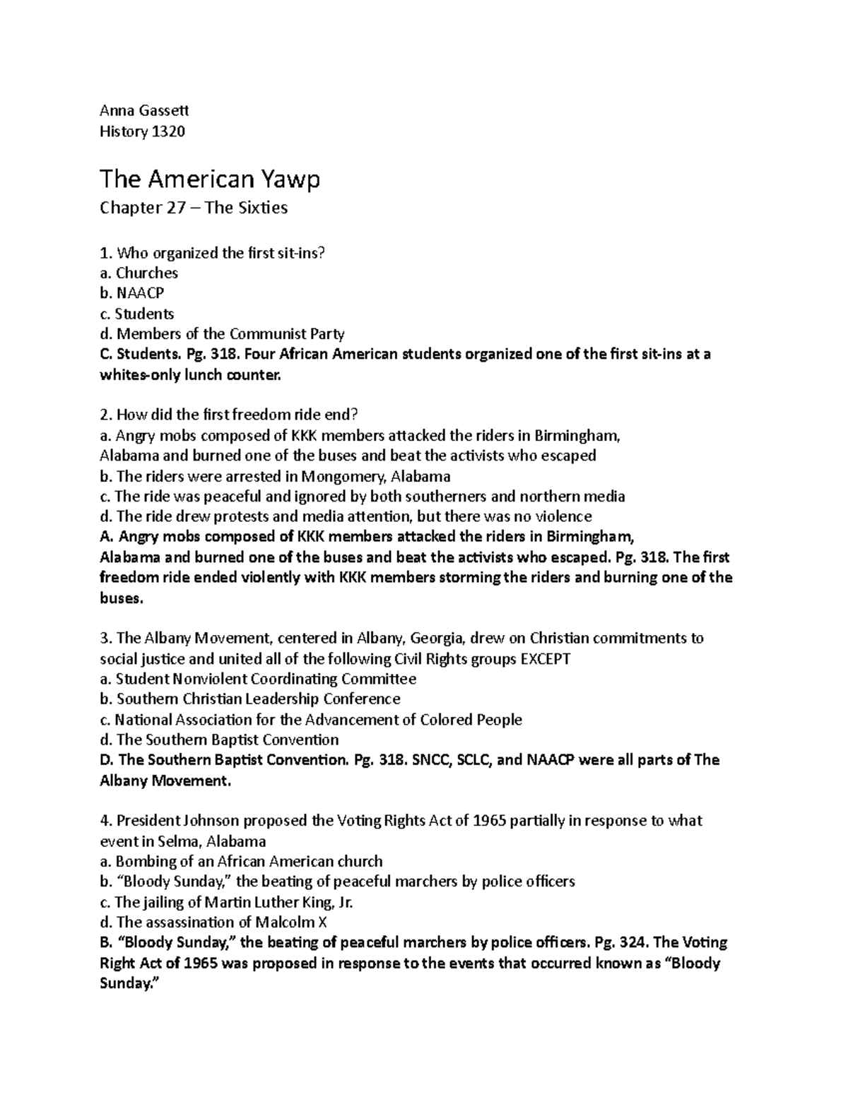 Chapter 27 Review Questions - Anna Gasset History 1320 The American ...