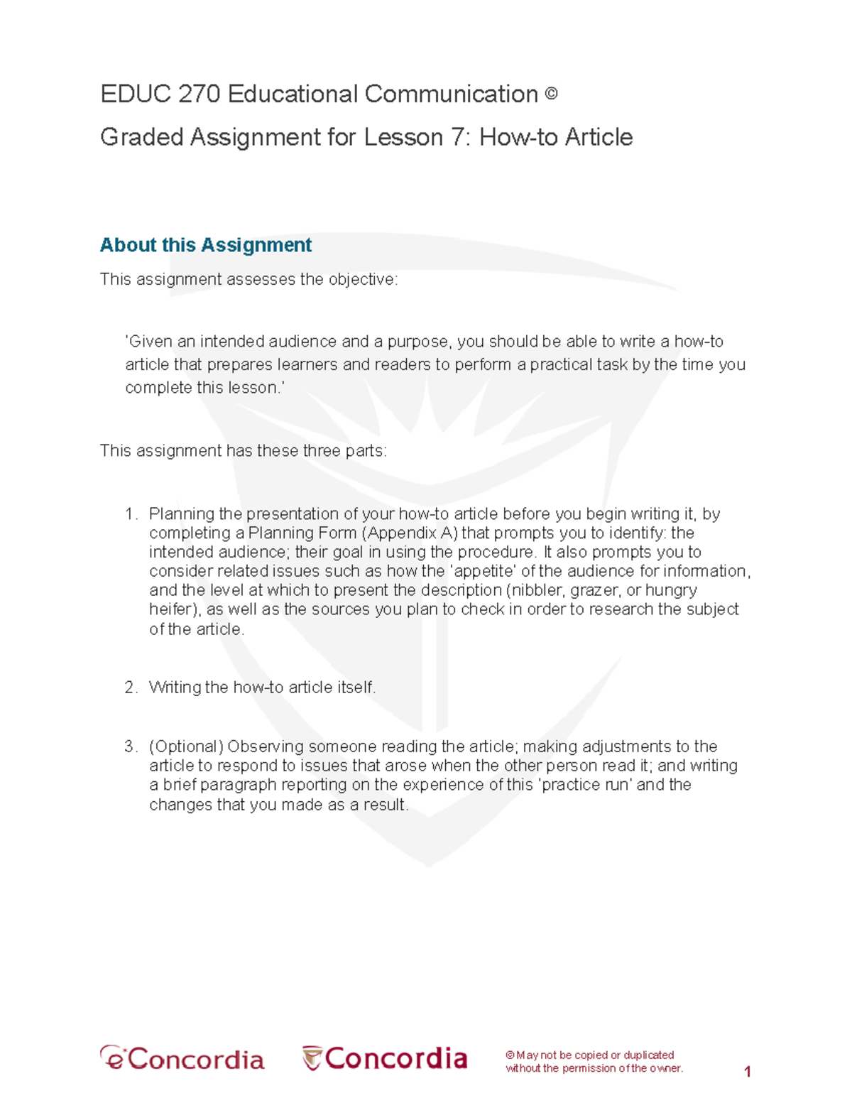 How-to article Instructions - EDUC 270 - Concordia - Studocu