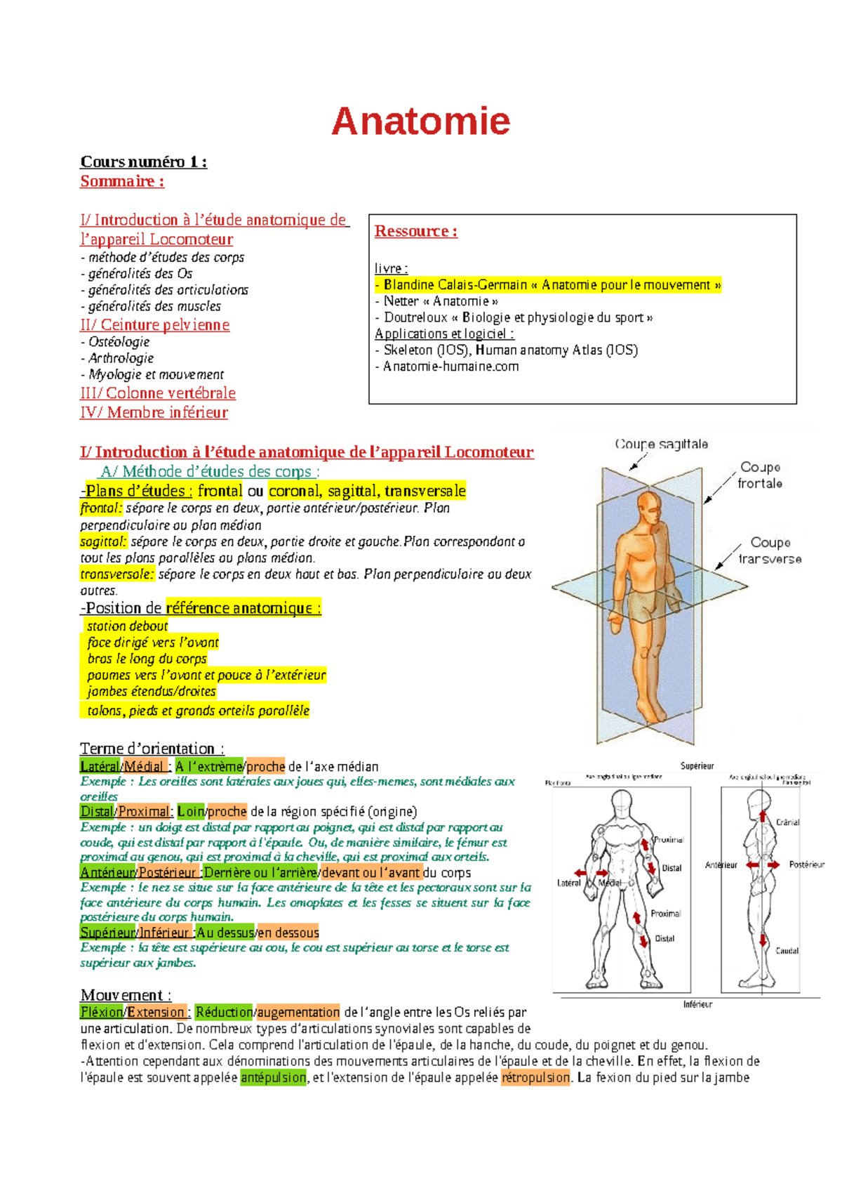 1 Introduction et généralités sur les Os PDF - Anatomie Cours numéro 1 ...