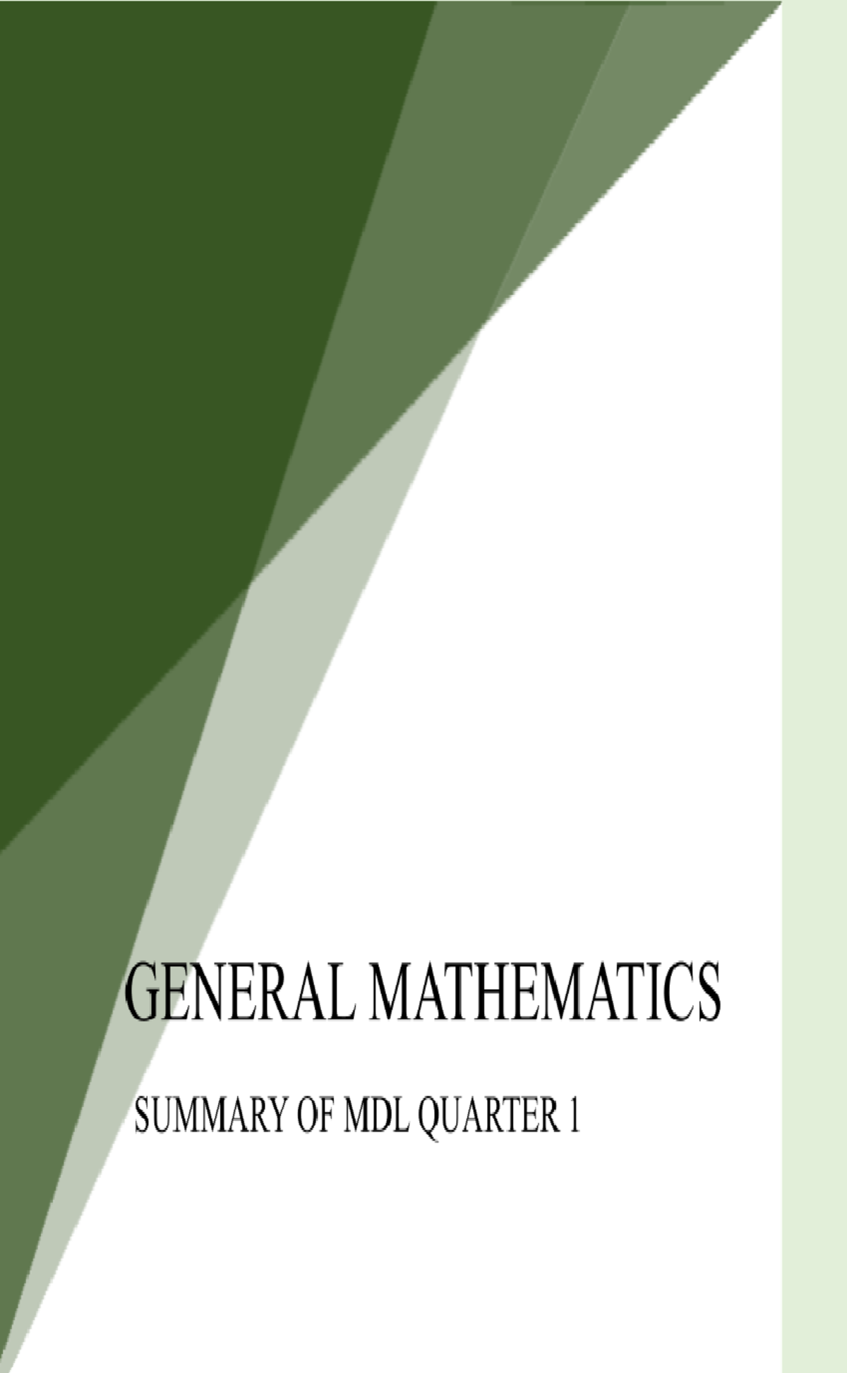 GEN MATH MDL Quarter 1 Summary - FUNCTIONS a relation from a set of ...