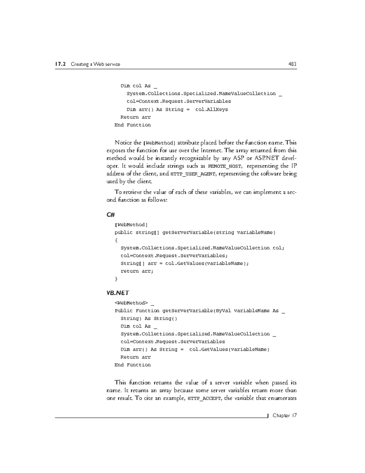 Network Programming in Dot NET With C Sharp(46) - 17 Creating a Web service 483 Chapter 17 Dim ...