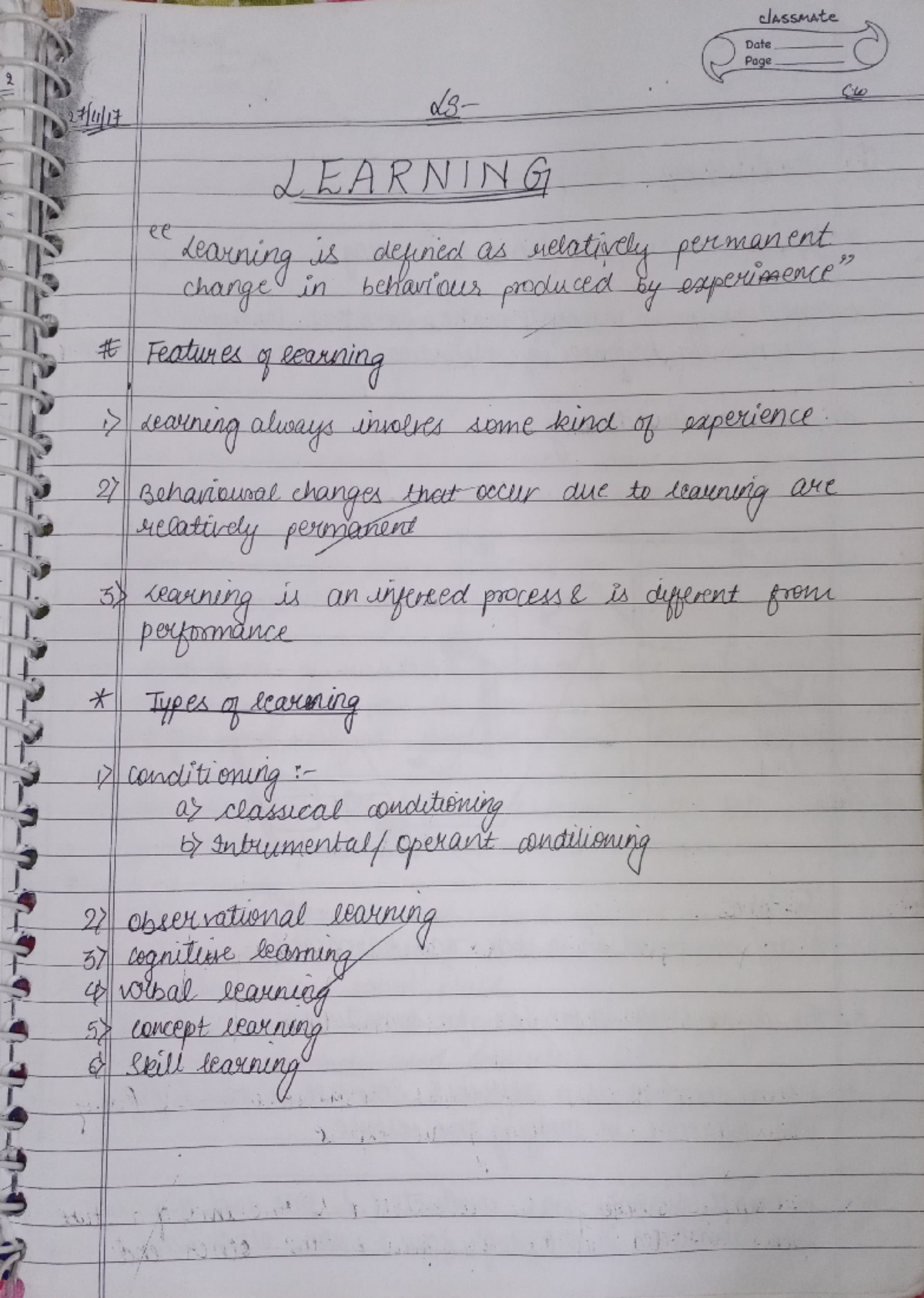 Ch 6 Learning psychology - 'l. "" 1 Oate__ Pae fi -~,~~~L@Of.&fl ~ ,f ...