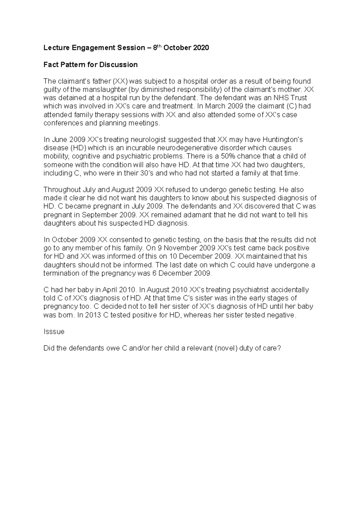 Lecture Engagement Session 2 Fact Pattern - Lecture Engagement Session ...