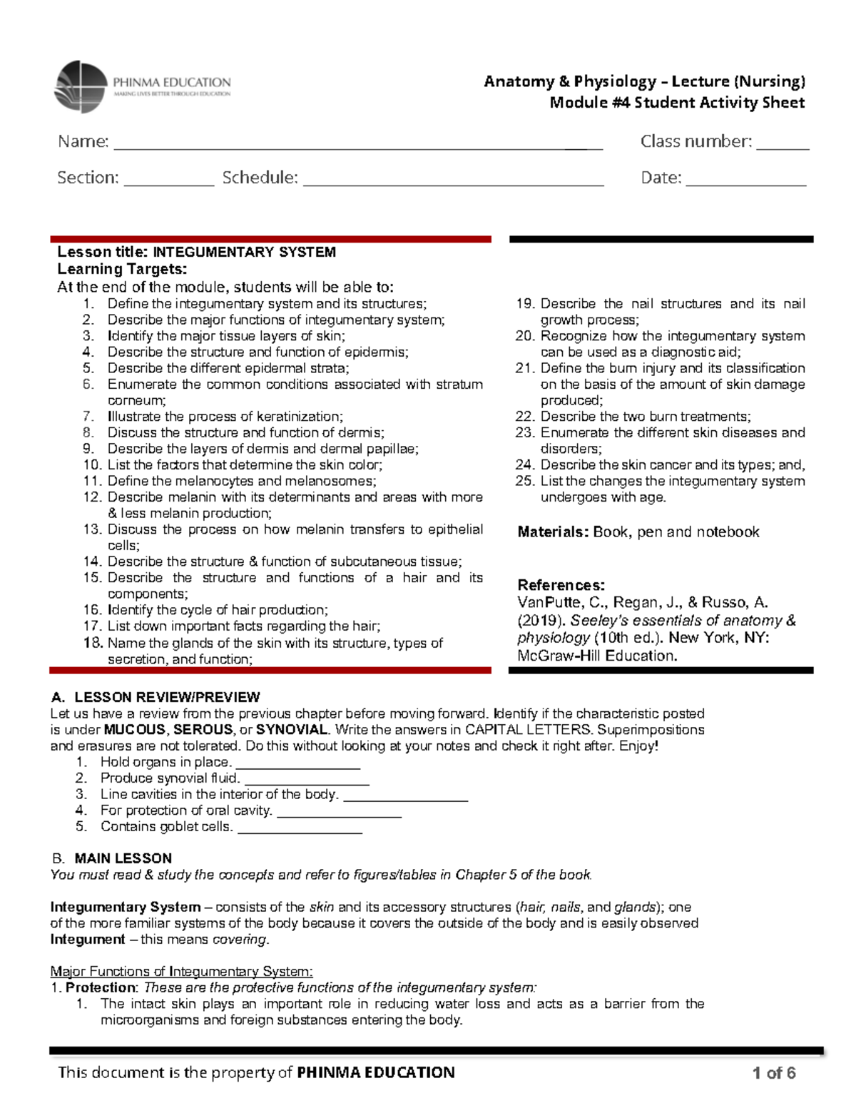 Nursing Anaphy Lec Session #4 - SAS (NEW Format) - Module #4 Student ...