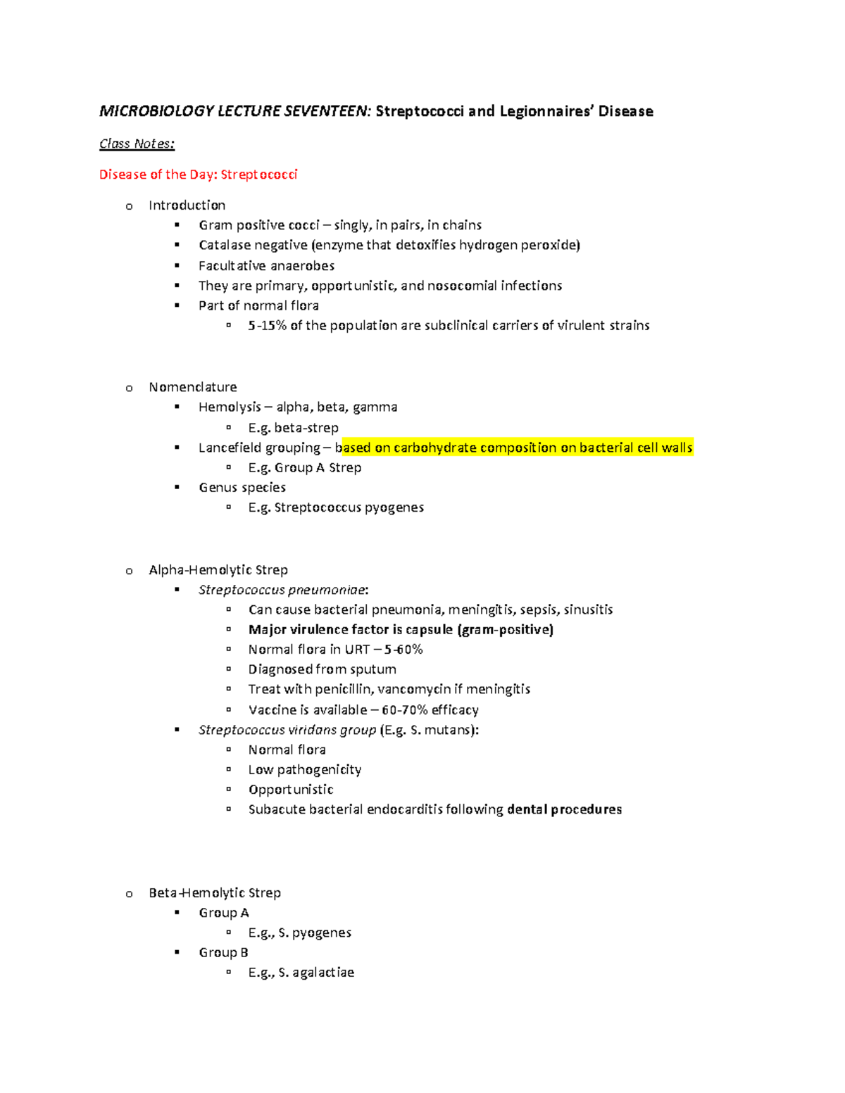 Microbio Lecture 17 - Streptococci and Legionnaires’ Disease ...