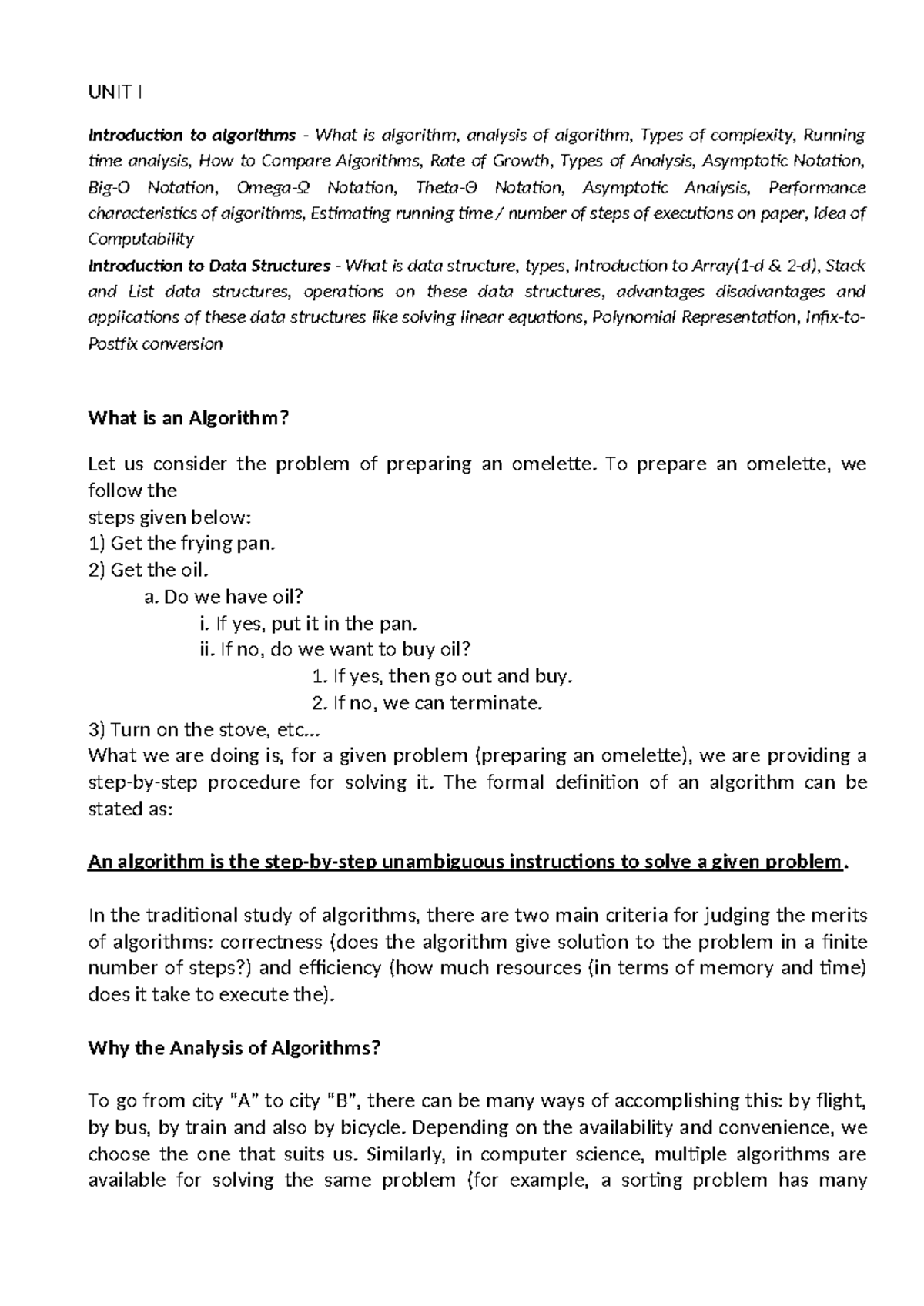Daa Unit I Daa Unit I Introduction To Algorithms What Is