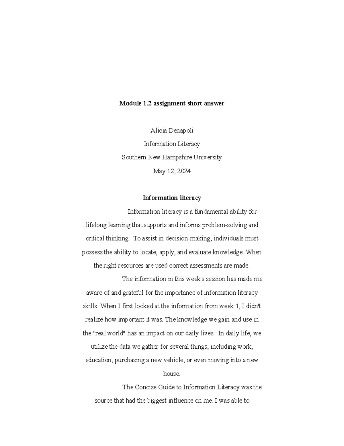 Mod-1 assign LA - Module 1 assignment short answer Alicia Denapoli ...