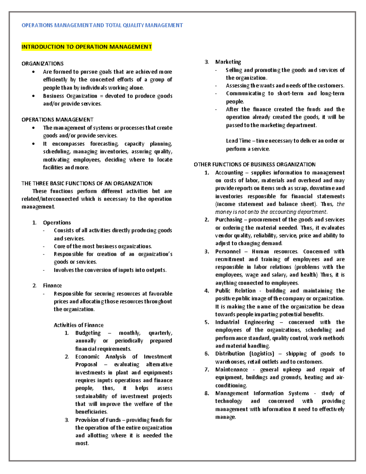 CBAC - Prelims Reviewer - INTRODUCTION TO OPERATION MANAGEMENT ...