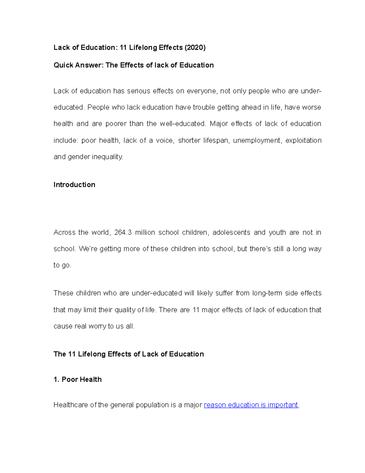 Culture AND Society 3 - Lack of Education: 11 Lifelong Effects (2020 ...