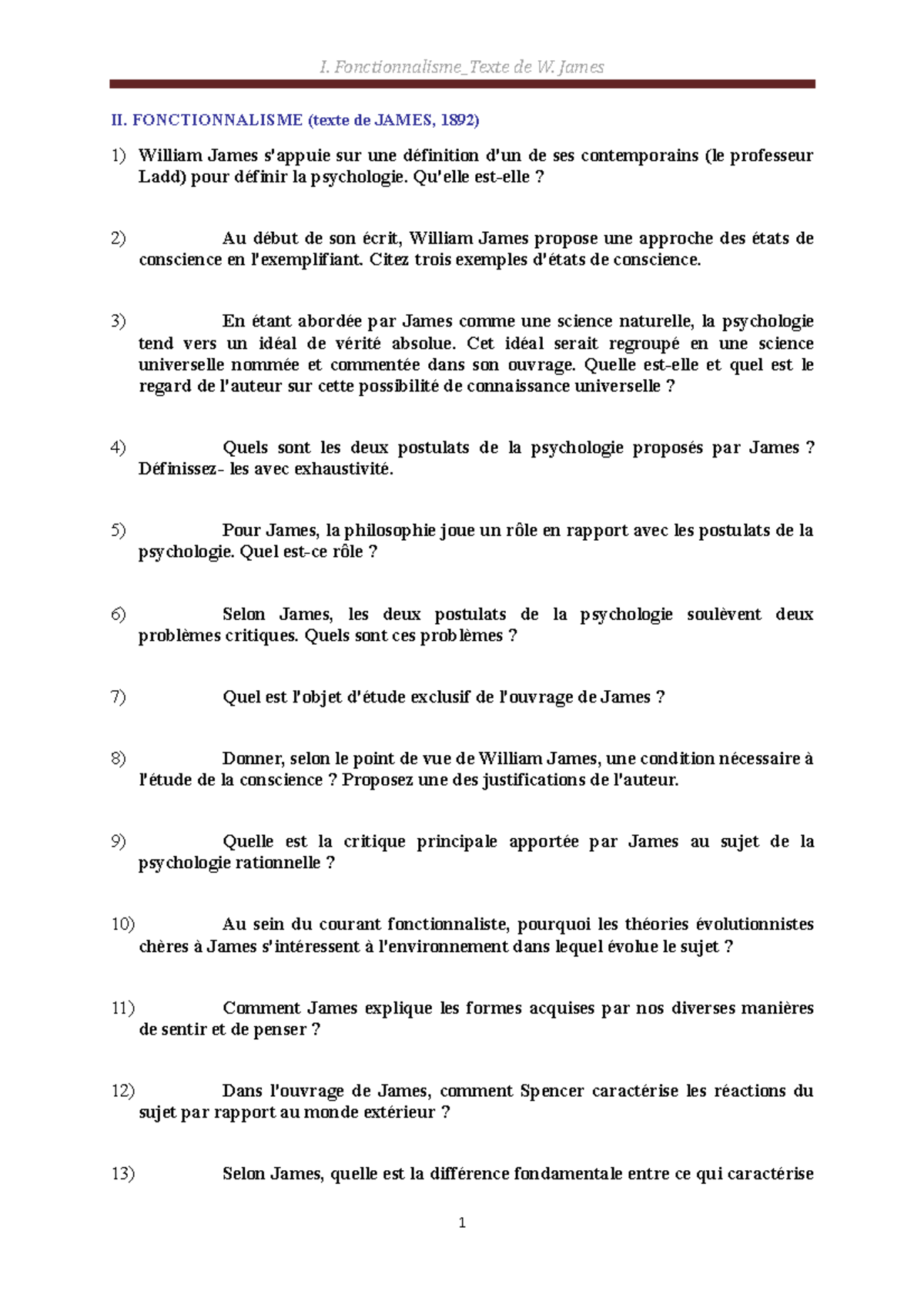 2. Questions Fonctionnalisme - I. Fonctionnalisme_Texte de W. James II ...