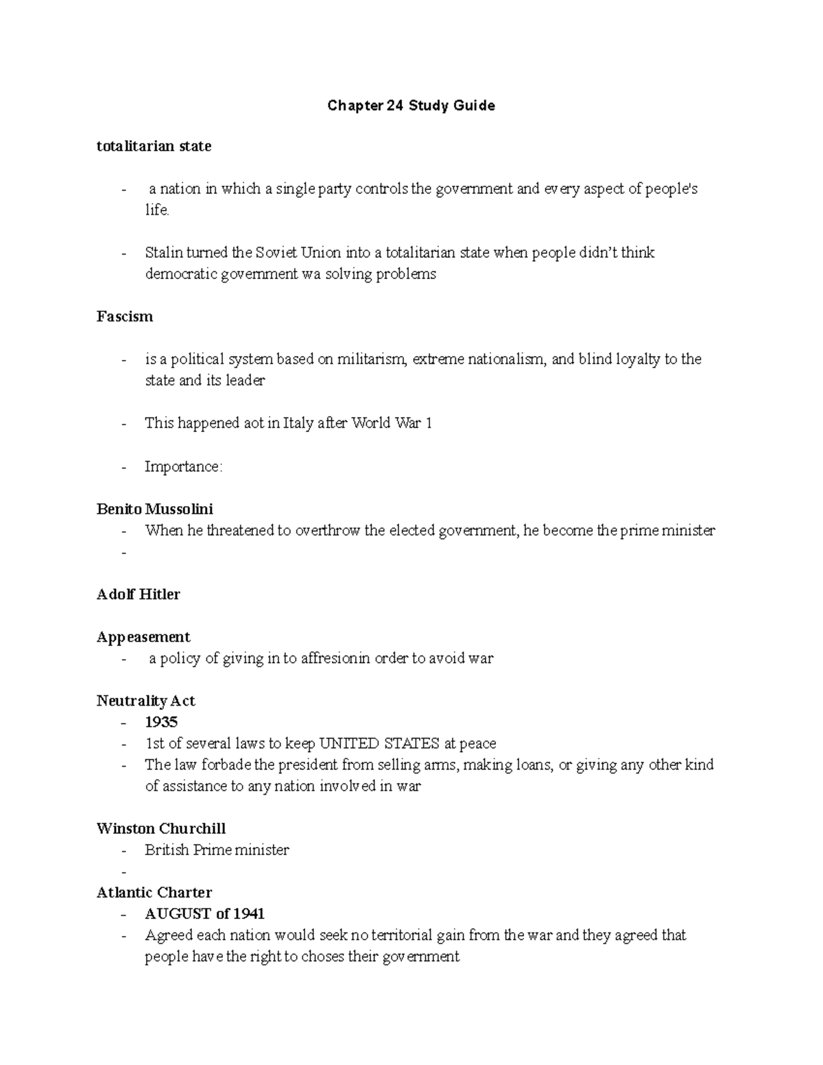 Chapter 24 - Chapter 24 Study Guide totalitarian state a nation in which a single party controls ...
