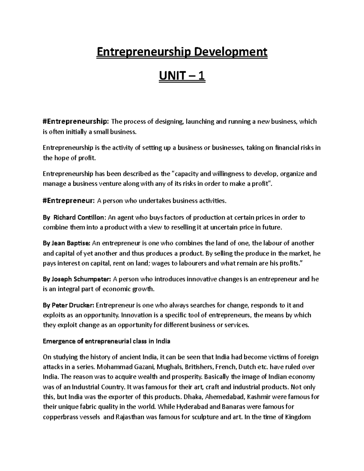 Entrepreneurship Development Unit 1` - Entrepreneurship Development ...