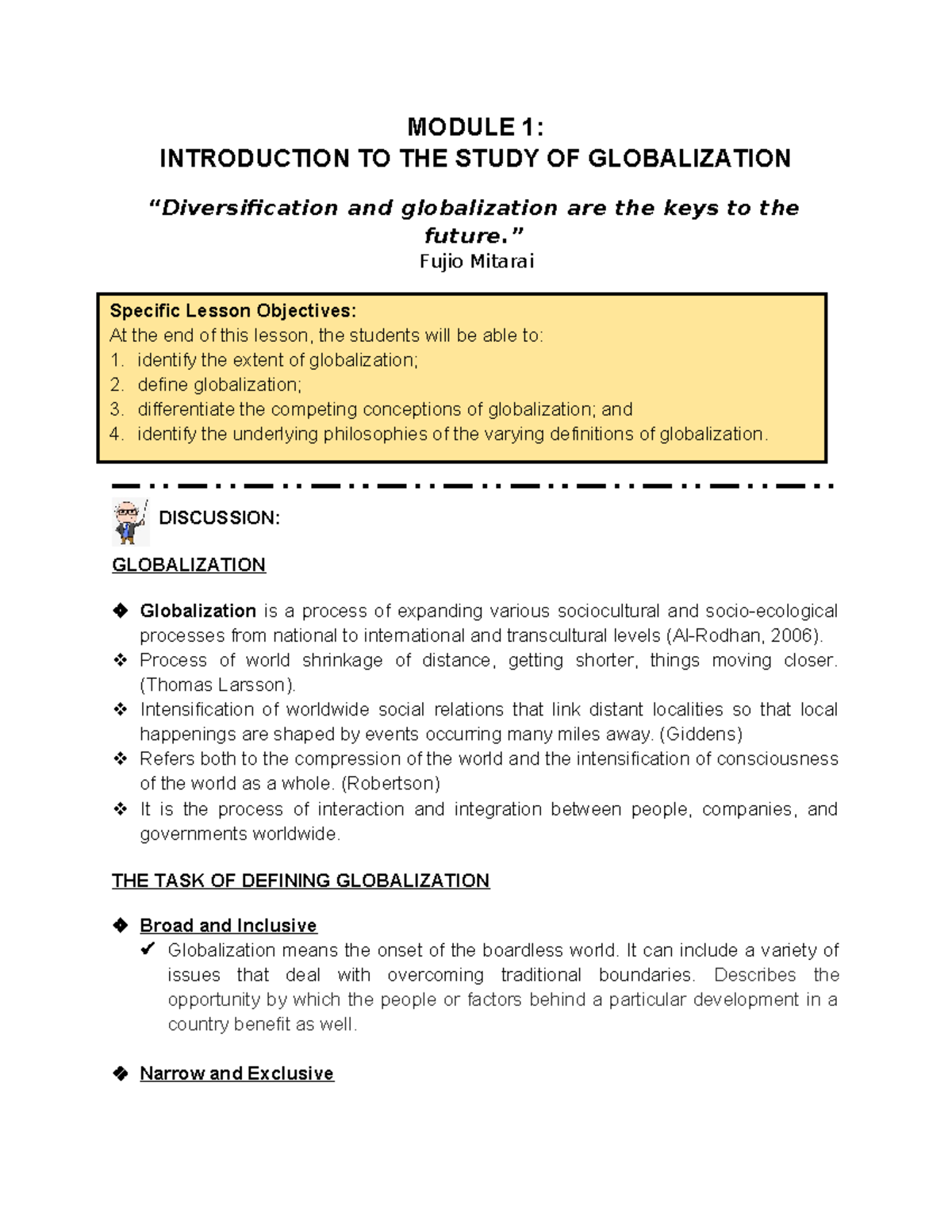 Module 1 Contemporary World - Specific Lesson Objectives: At the end of ...